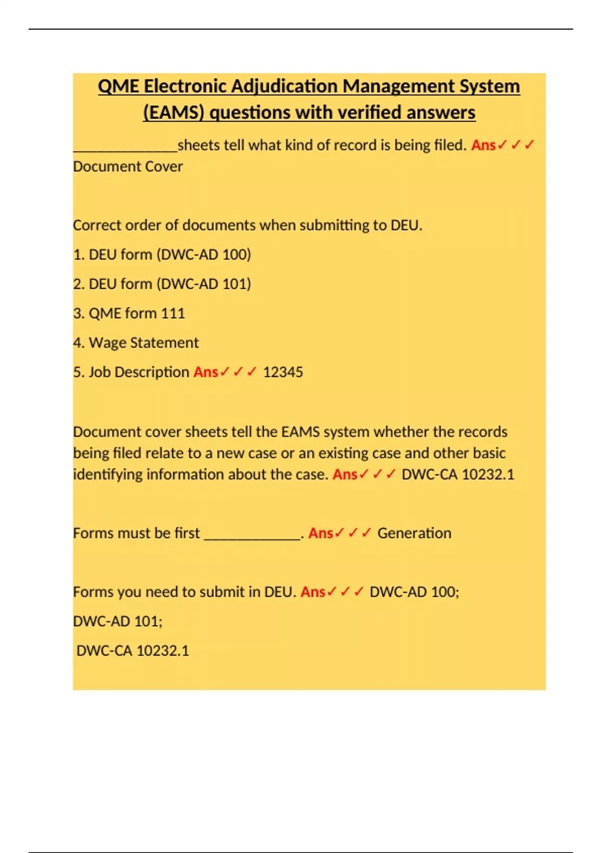 QME Electronic Adjudication Management System (EAMS) – California – Verified Questions and ...
