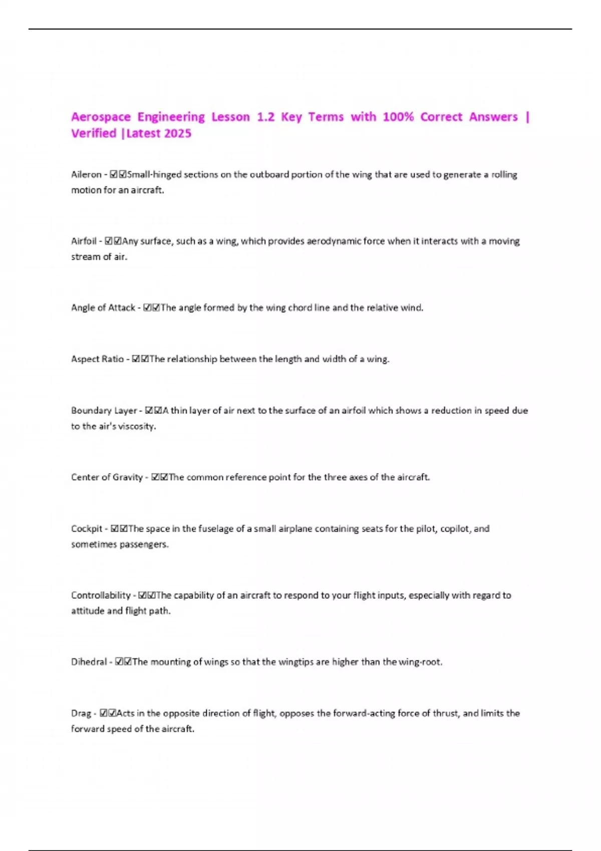 Aerospace Engineering Lesson 1.2 Key Terms with 100% Correct Answers ...