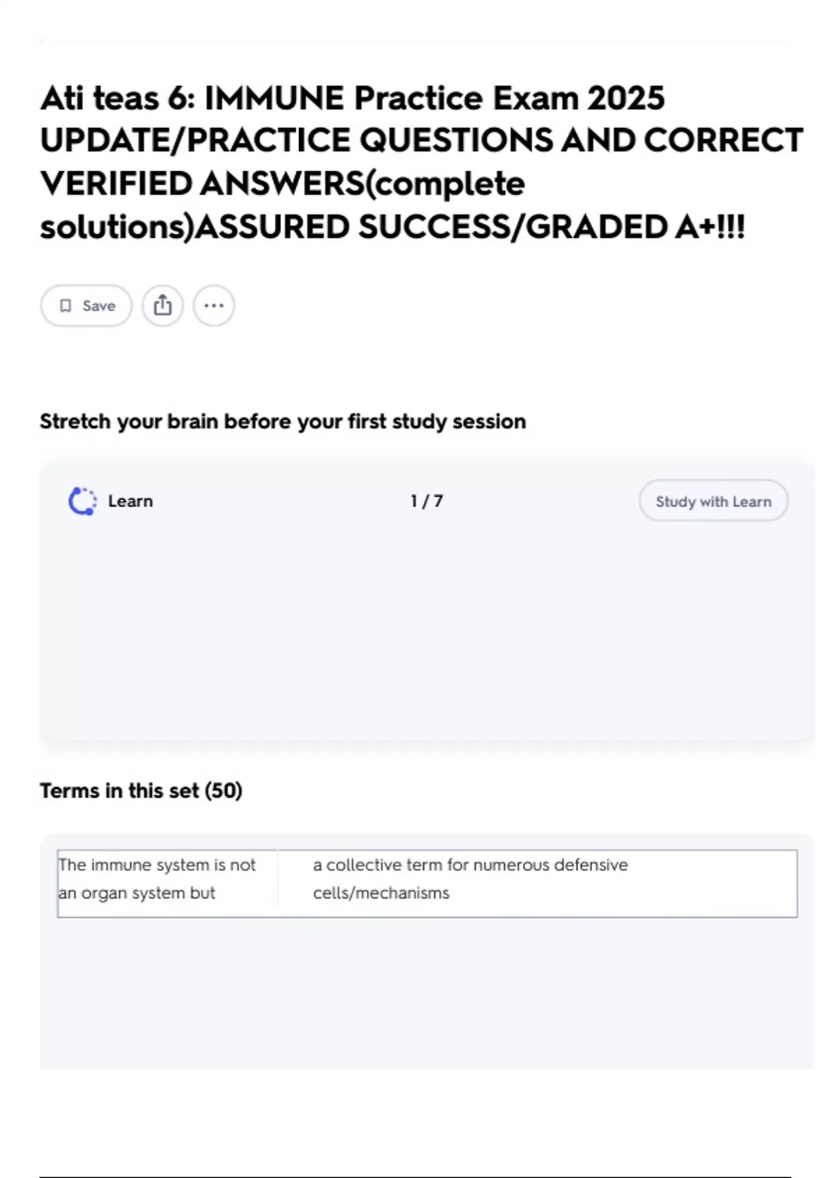 Ati teas 6: IMMUNE Practice Exam 2025 UPDATE/PRACTICE QUESTIONS AND ...