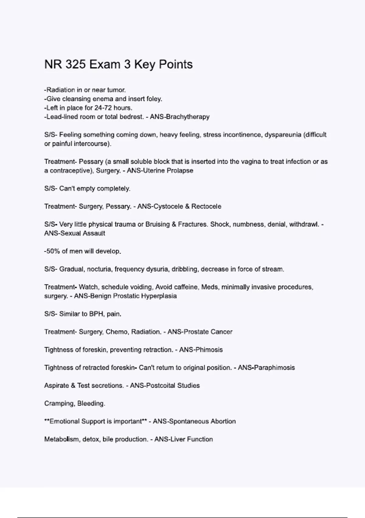 NR 325 Exam 3 Key Points Questions and Answers: {LATEST 2025/ 2026 ...