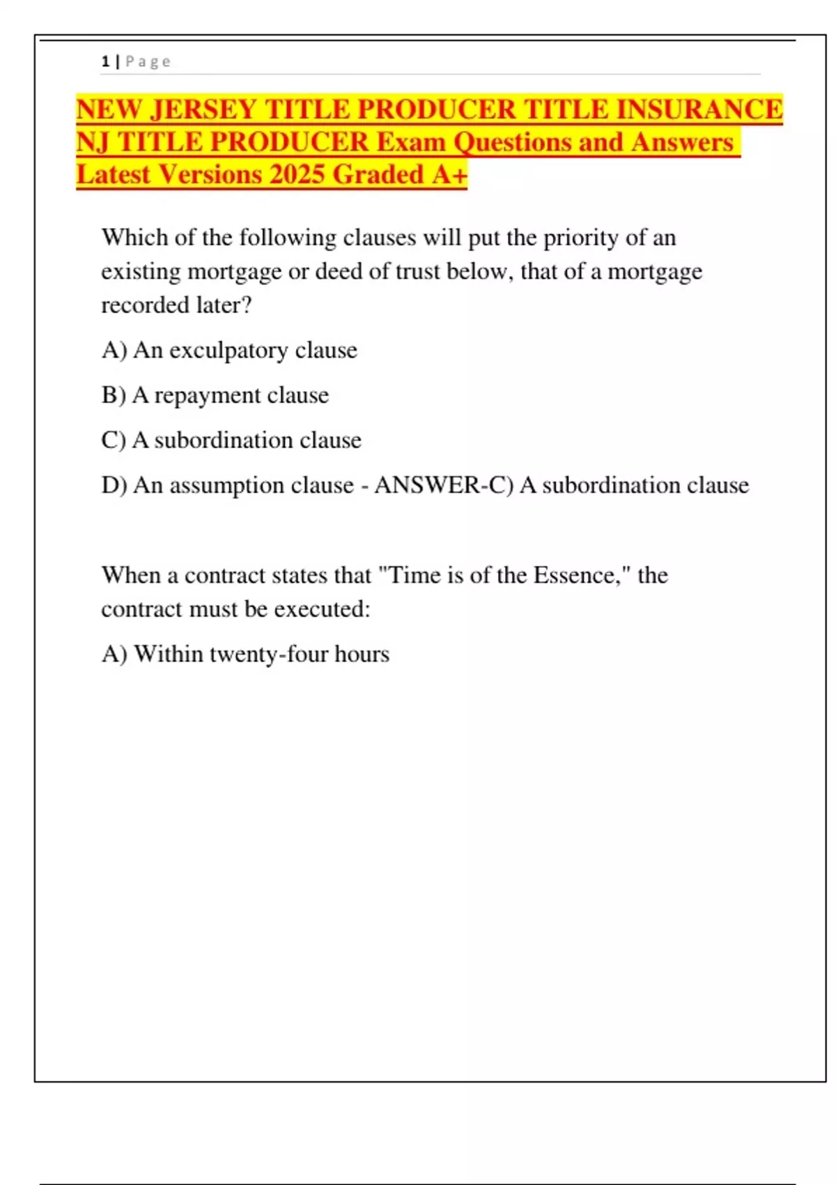 NEW JERSEY TITLE PRODUCER TITLE INSURANCE NJ TITLE PRODUCER Exam ...
