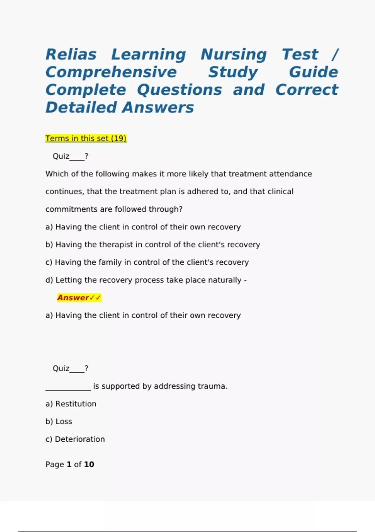 Relias Learning Nursing Test / Comprehensive Study Guide Complete ...