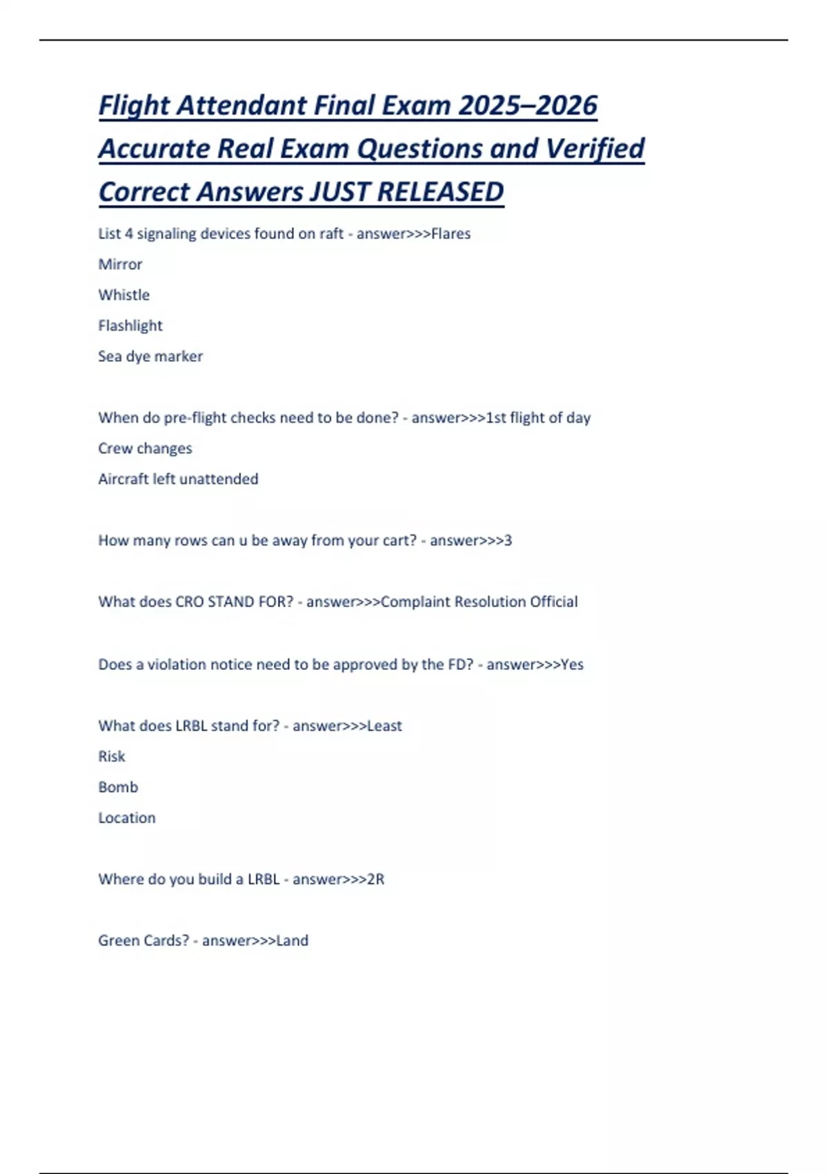 Flight Attendant Final Exam 2025–2026 –Complete Cabin Crew ...