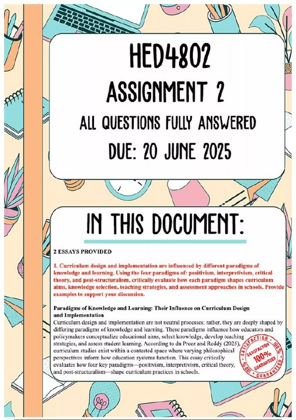 HED4802 Assignment 2 Memo | Due 20 June 2025 - Curriculum Studies (HED4802) - Stuvia SA