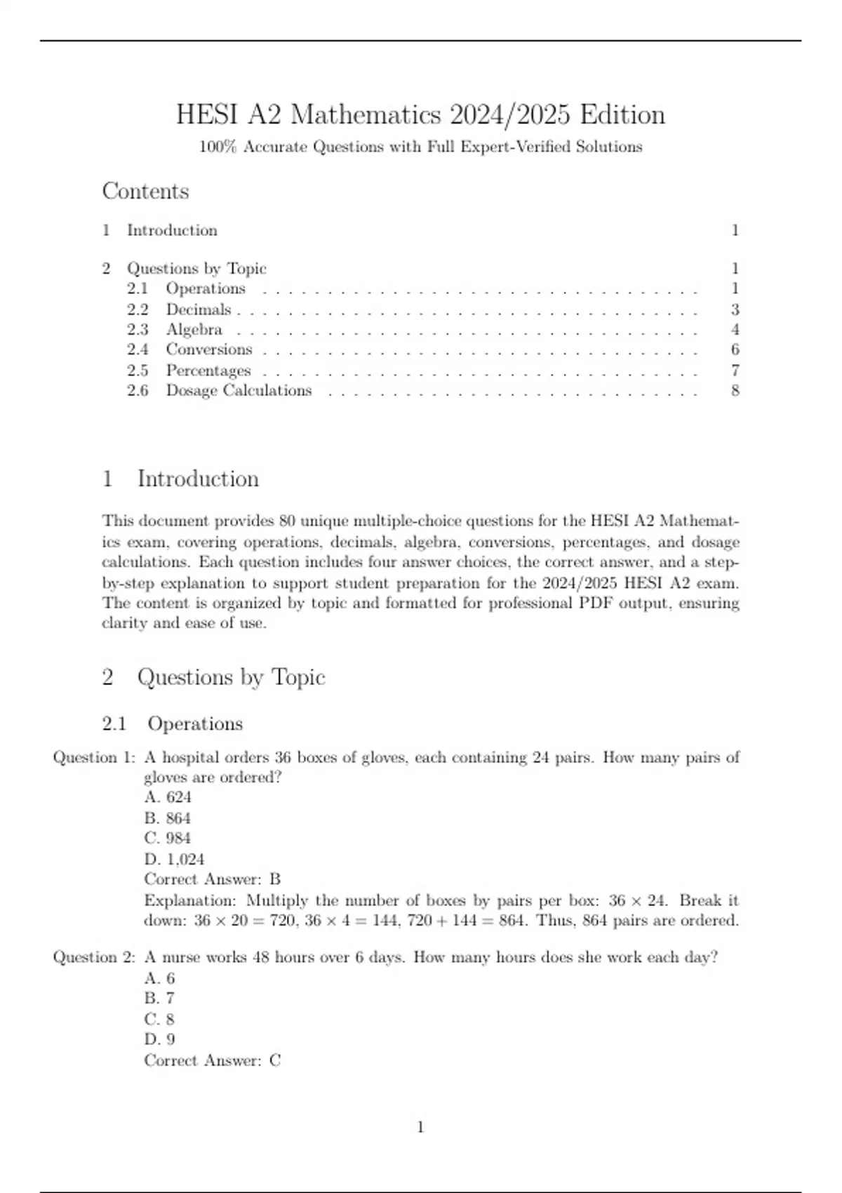 HESI A2 Mathematics 2024/2025 Edition 100% Accurate Questions with Full ...