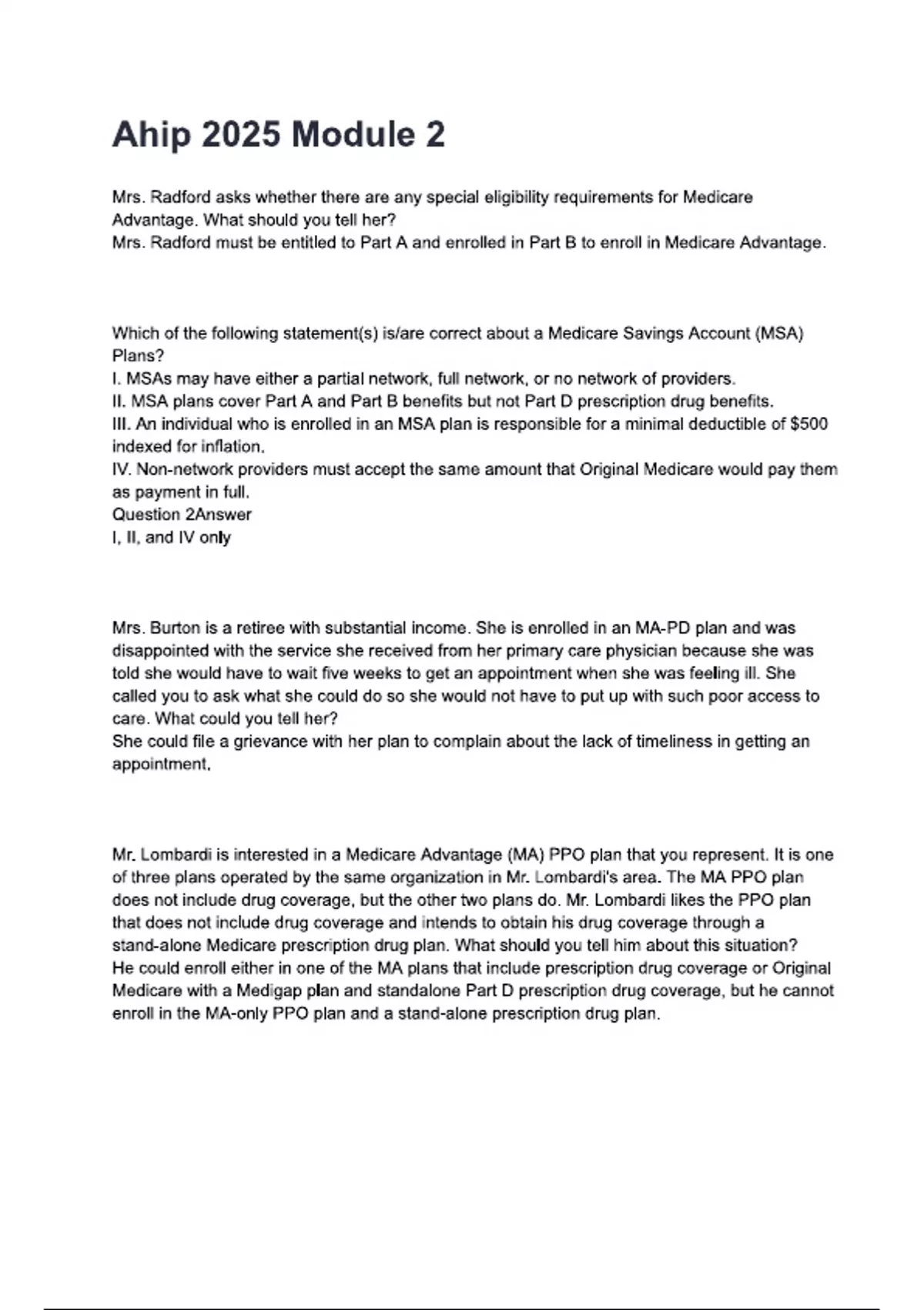 Ahip 2025 Module 2 Questions and answers - 2025 AHIP - Stuvia US