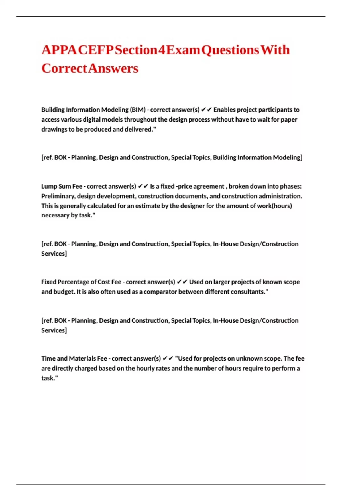 APPA CEFP Section 4 Exam Questions With Correct Answers , - Rhfac ...