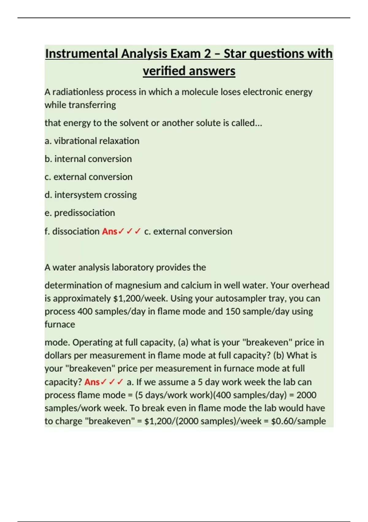 Instrumental Analysis – Exam 2 Questions with Verified Answers – Atomic Spectroscopy and Quantum ...