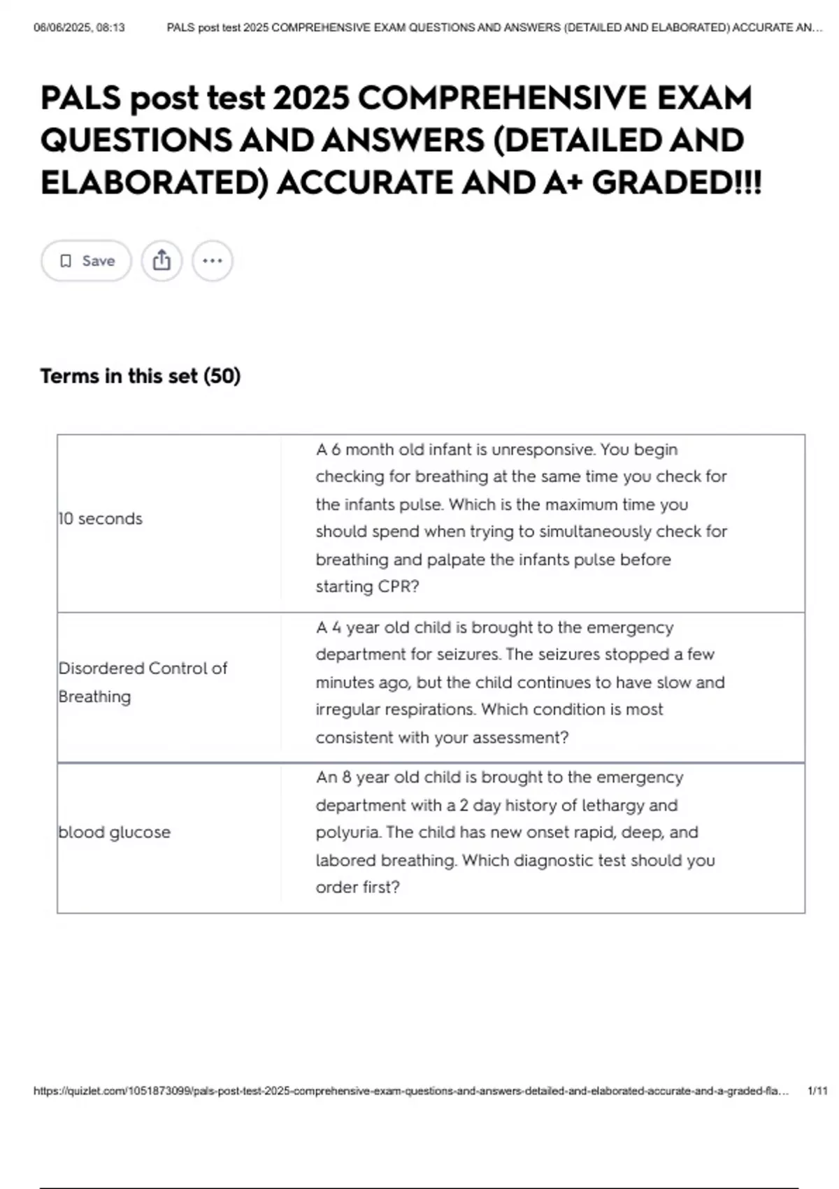 PALS post test 2025 COMPREHENSIVE EXAM QUESTIONS AND ANSWERS (DETAILED ...