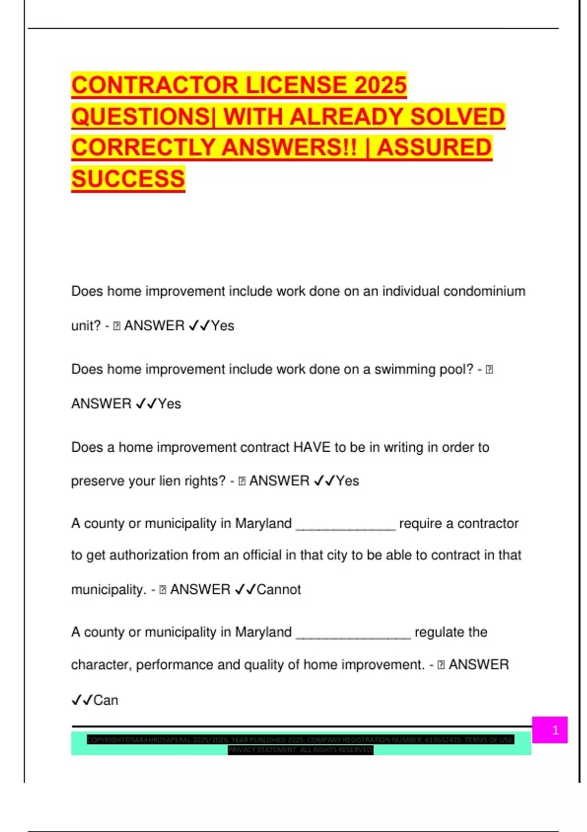 CONTRACTOR LICENSE 2025 QUESTIONS| WITH ALREADY SOLVED CORRECTLY ...