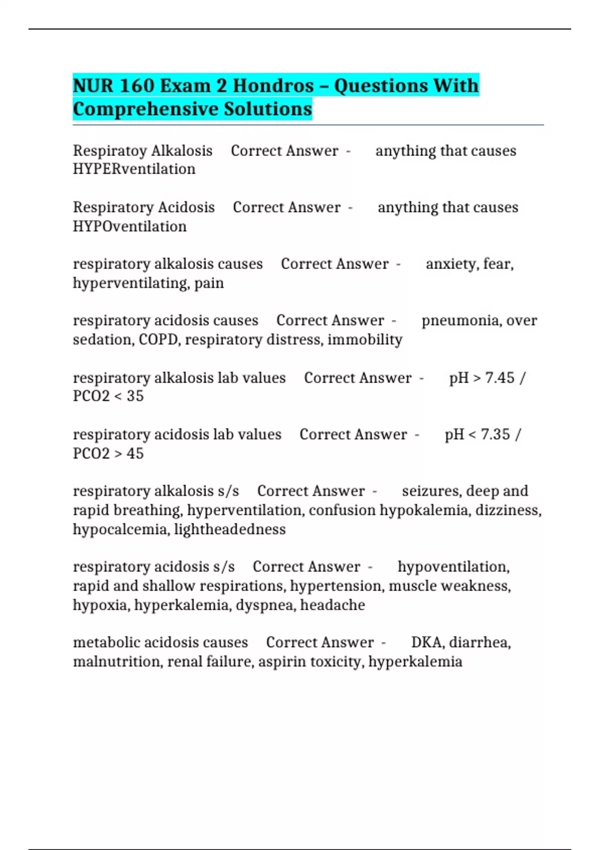 NUR 160 Exam 2 Hondros – Questions With Comprehensive Solutions - NUR ...