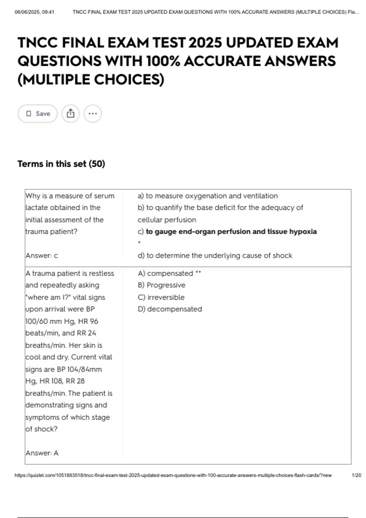 TNCC FINAL EXAM TEST 2025 UPDATED EXAM QUESTIONS WITH 100% ACCURATE ...