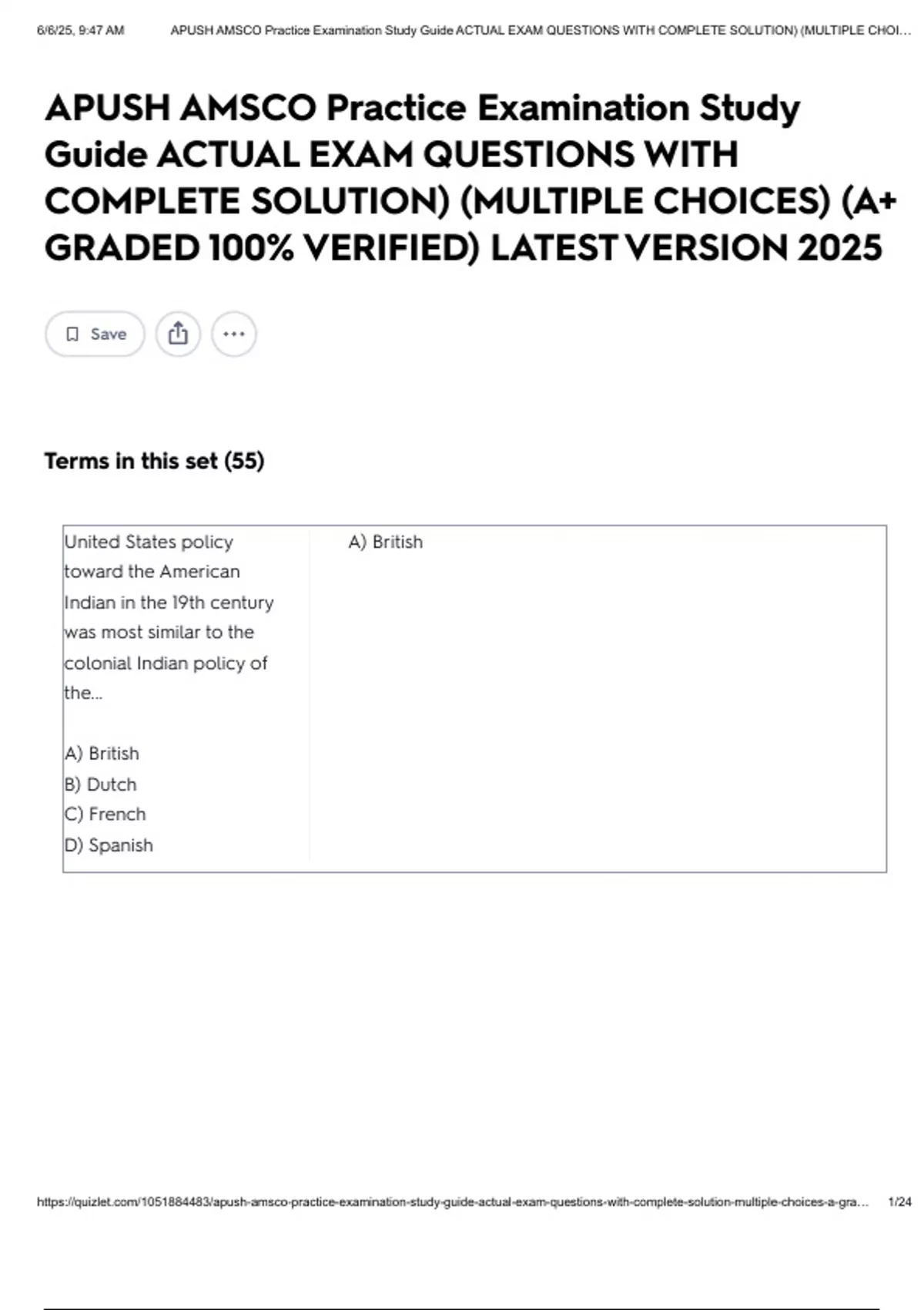 APUSH AMSCO Practice Examination Study Guide ACTUAL EXAM QUESTIONS WITH ...