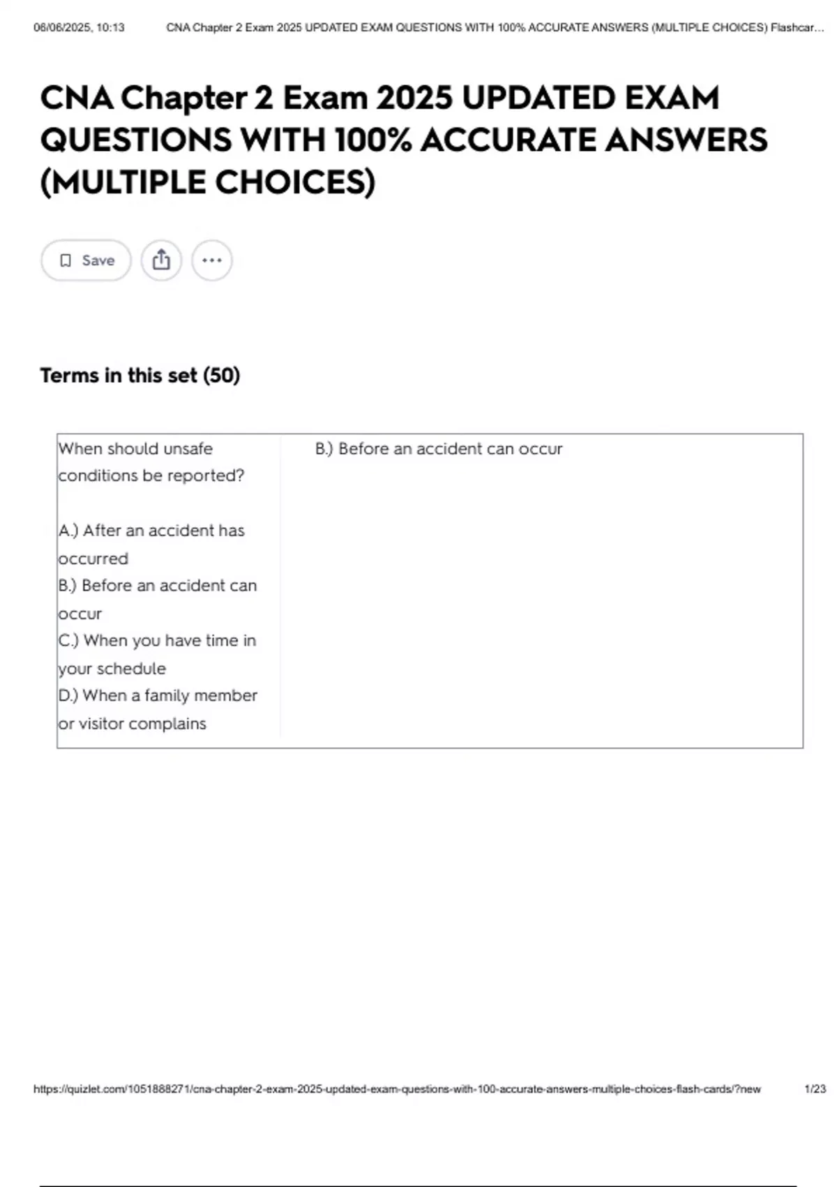 CNA Chapter 2 Exam 2025 UPDATED EXAM QUESTIONS WITH 100% ACCURATE ANSWERS (MULTIPLE CHOICES ...