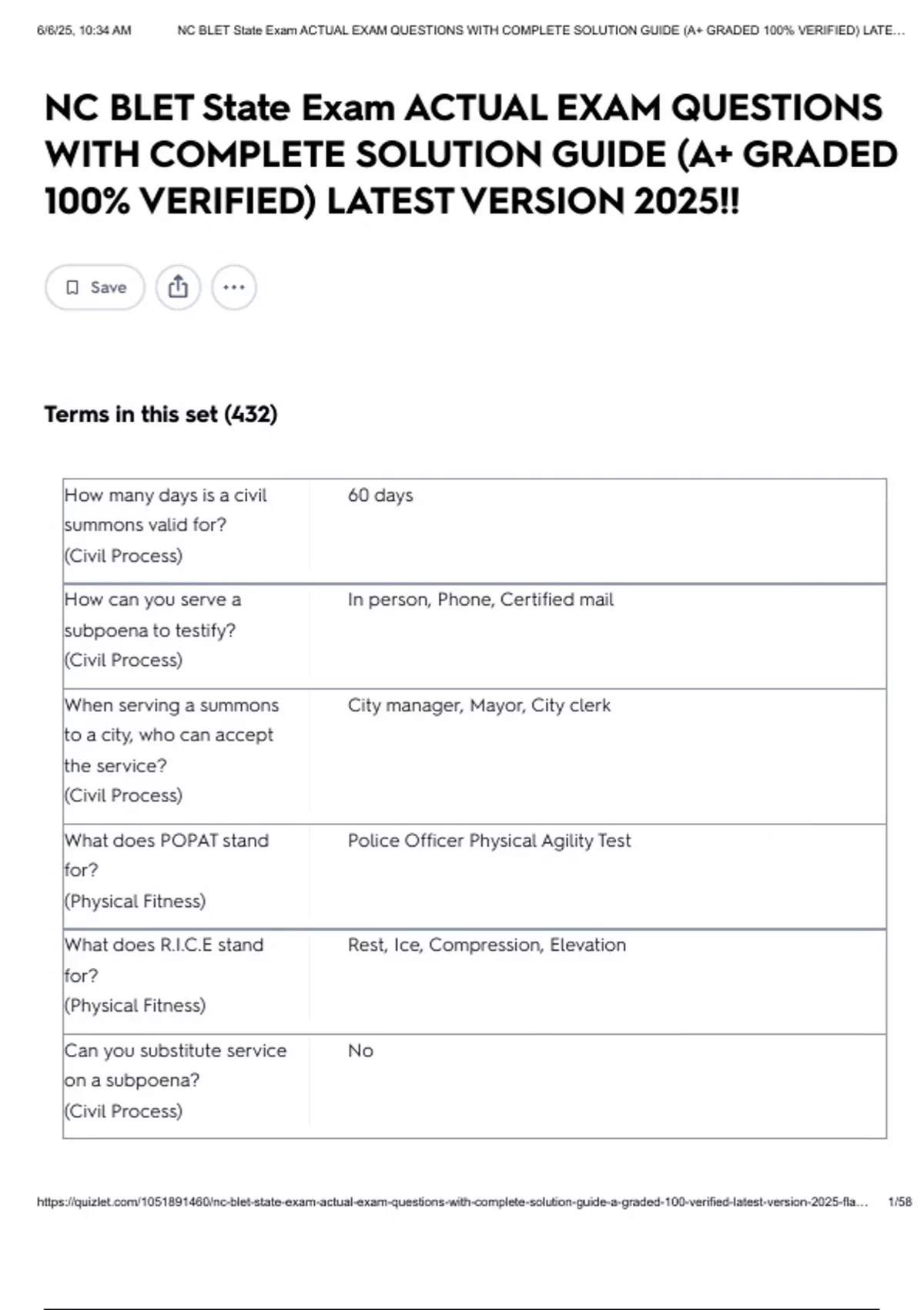 NC BLET State Exam ACTUAL EXAM QUESTIONS WITH COMPLETE SOLUTION GUIDE ...