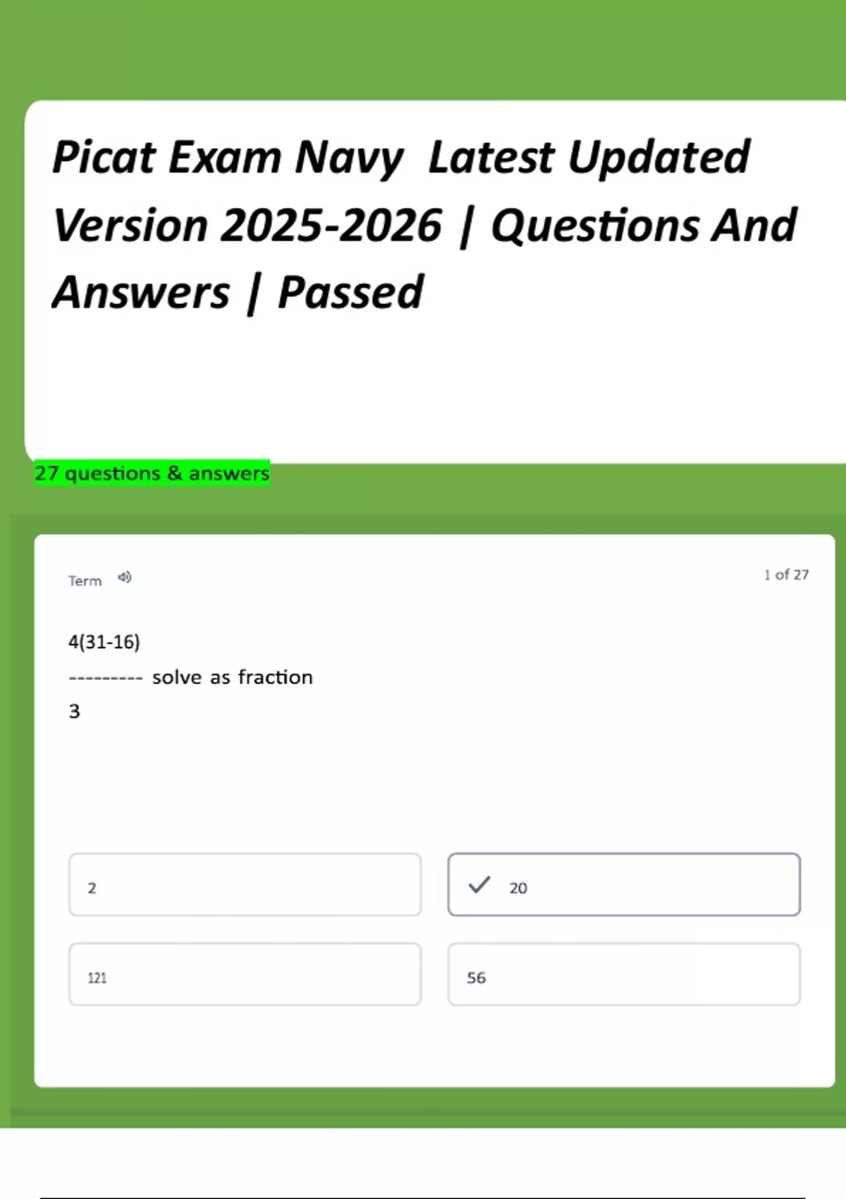 Picat Exam Navy | Latest Updated Version | | Questions And Answers ...