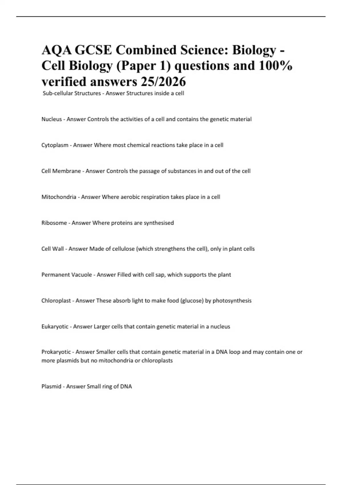 AQA GCSE Combined Science: Biology - Cell Biology (Paper 1) questions ...
