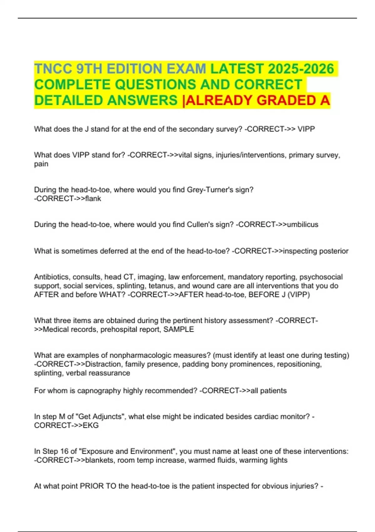 TNCC 9TH EDITION EXAM LATEST COMPLETE QUESTIONS AND CORRECT DETAILED ...