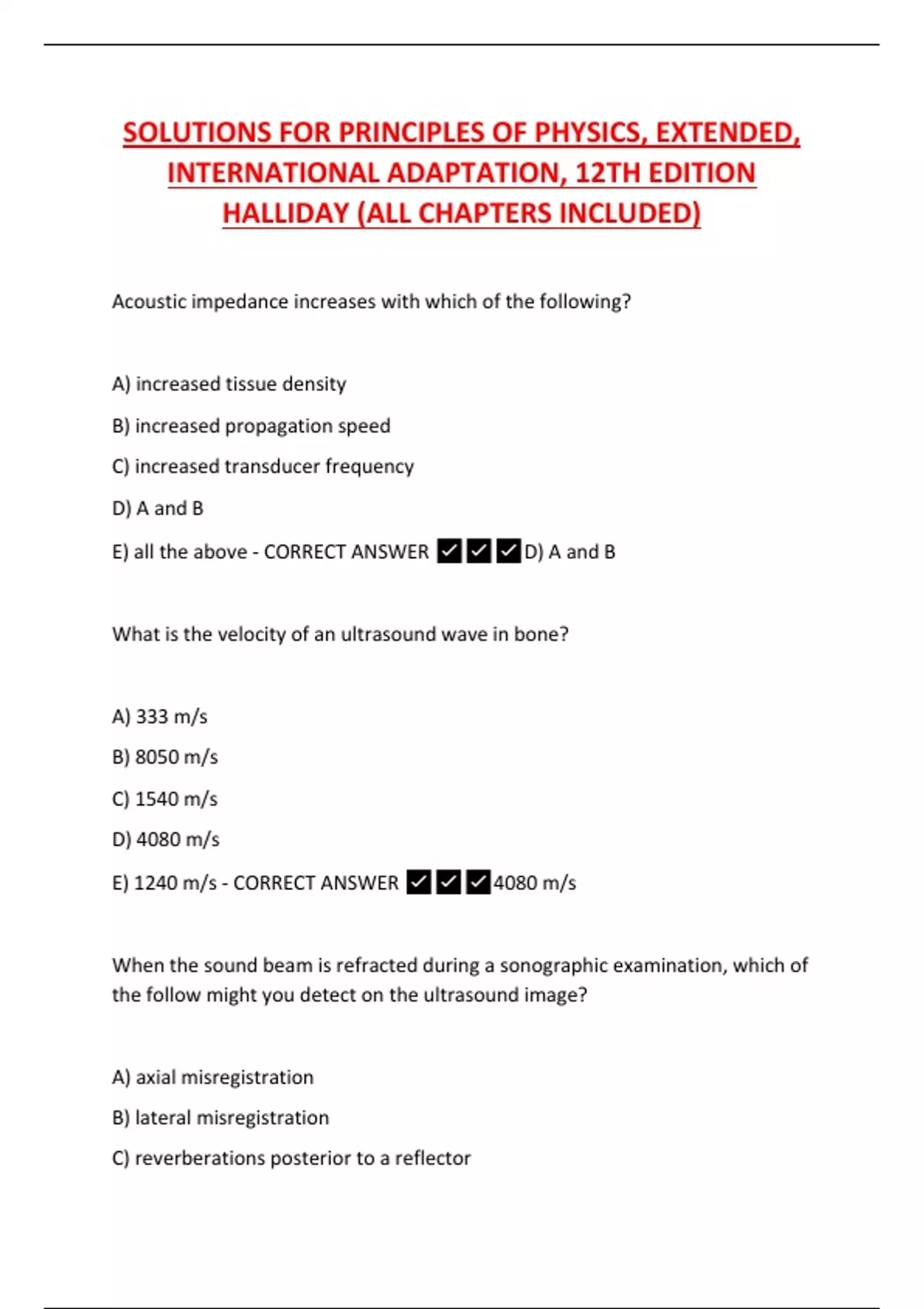 SOLUTIONS FOR PRINCIPLES OF PHYSICS, EXTENDED, INTERNATIONAL ADAPTATION ...