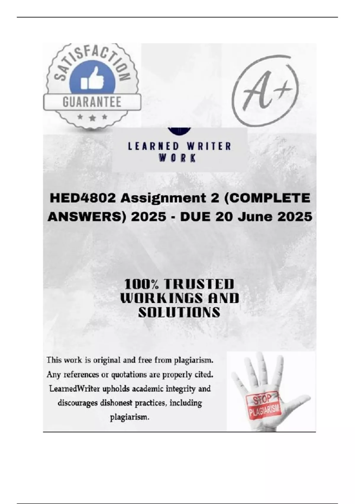 HED4802 Assignment 2 (COMPLETE ANSWERS) 2025 - DUE 20 June 2025; ;100% trusted, comprehensive ...