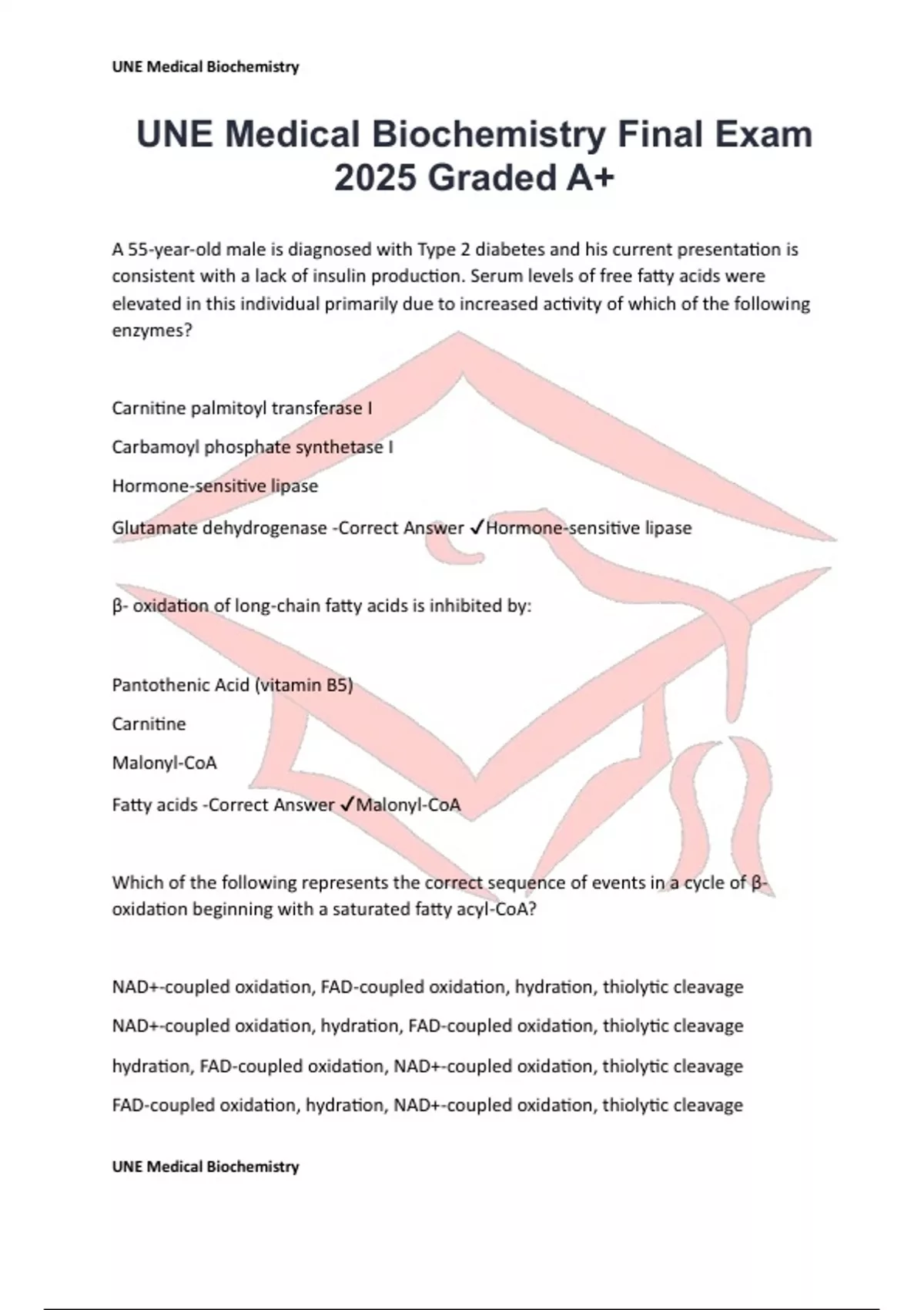 UNE Medical Biochemistry Final Exam 2025 Graded A+ - UNE Medical ...