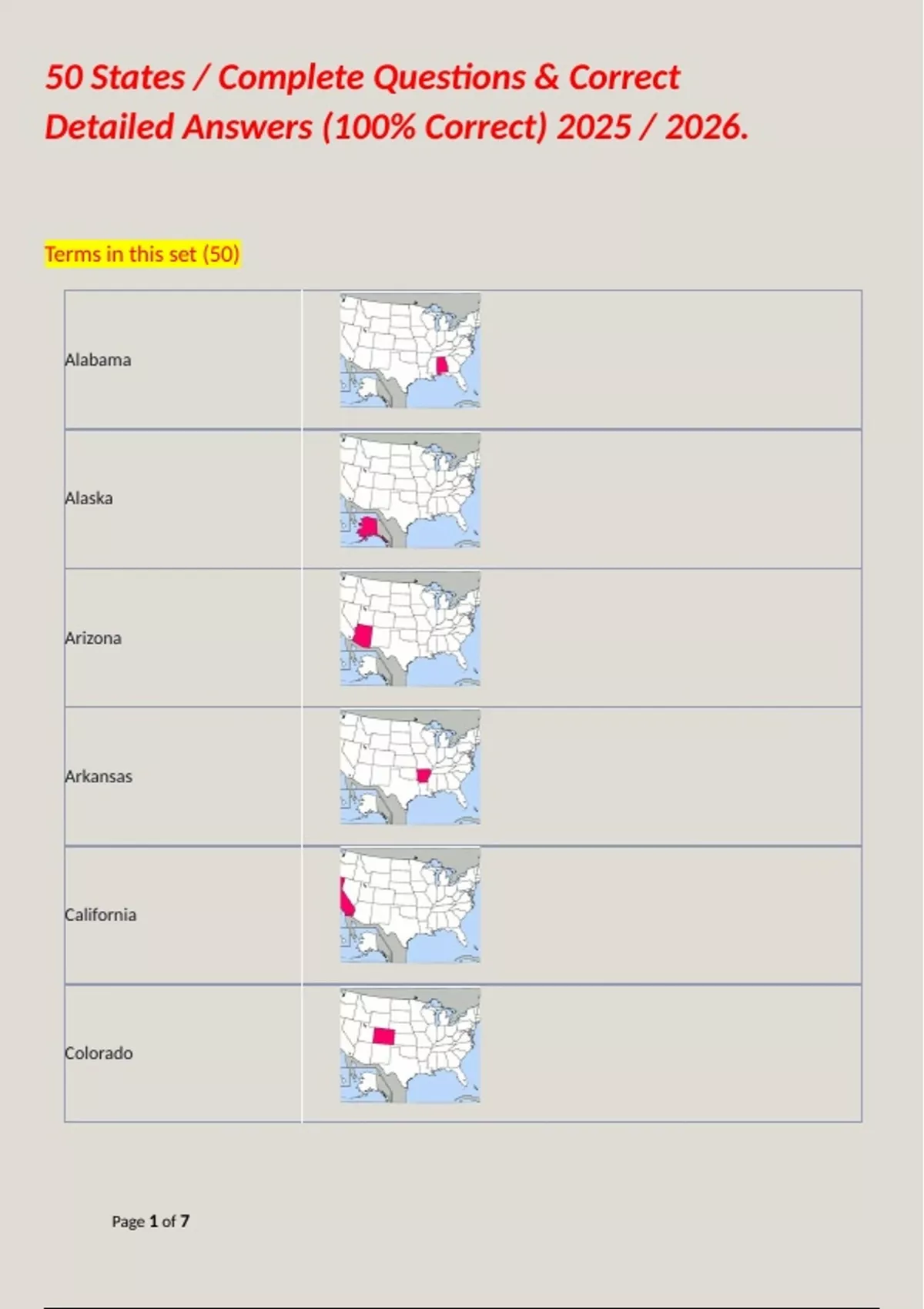 50 States / Complete Questions & Correct Detailed Answers (100% Correct ...