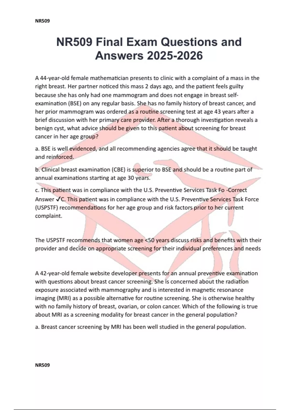 NR509 Final Exam Questions and Answers - NR509 , - Stuvia US