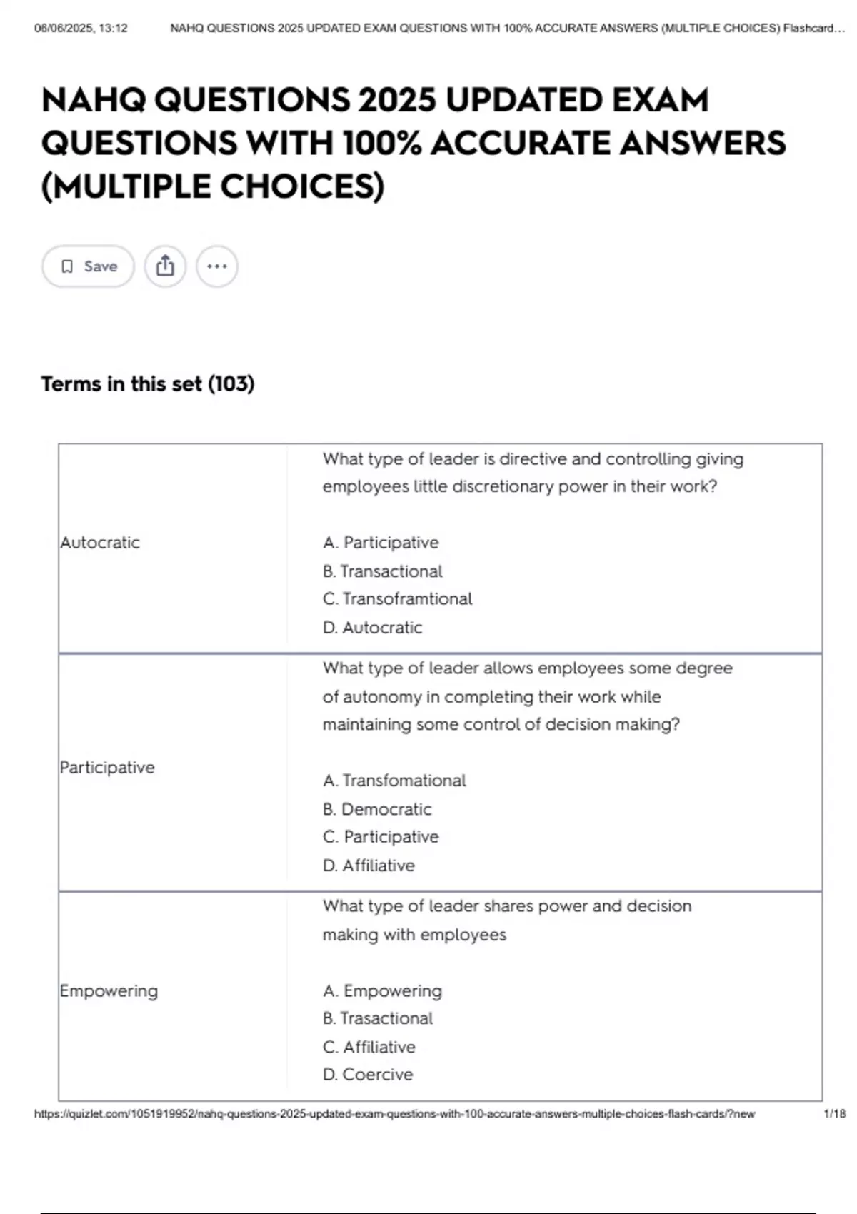 NAHQ EXAM QUESTIONS 2025 UPDATED EXAM QUESTIONS WITH 100% ACCURATE ...