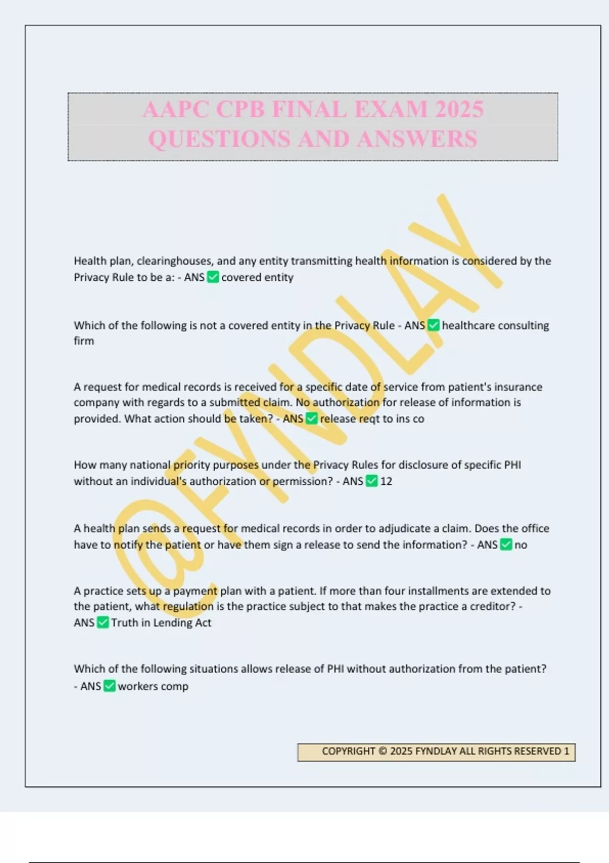 AAPC CPB FINAL EXAM 2025 QUESTIONS AND ANSWERS - AAPC CPB - Stuvia US