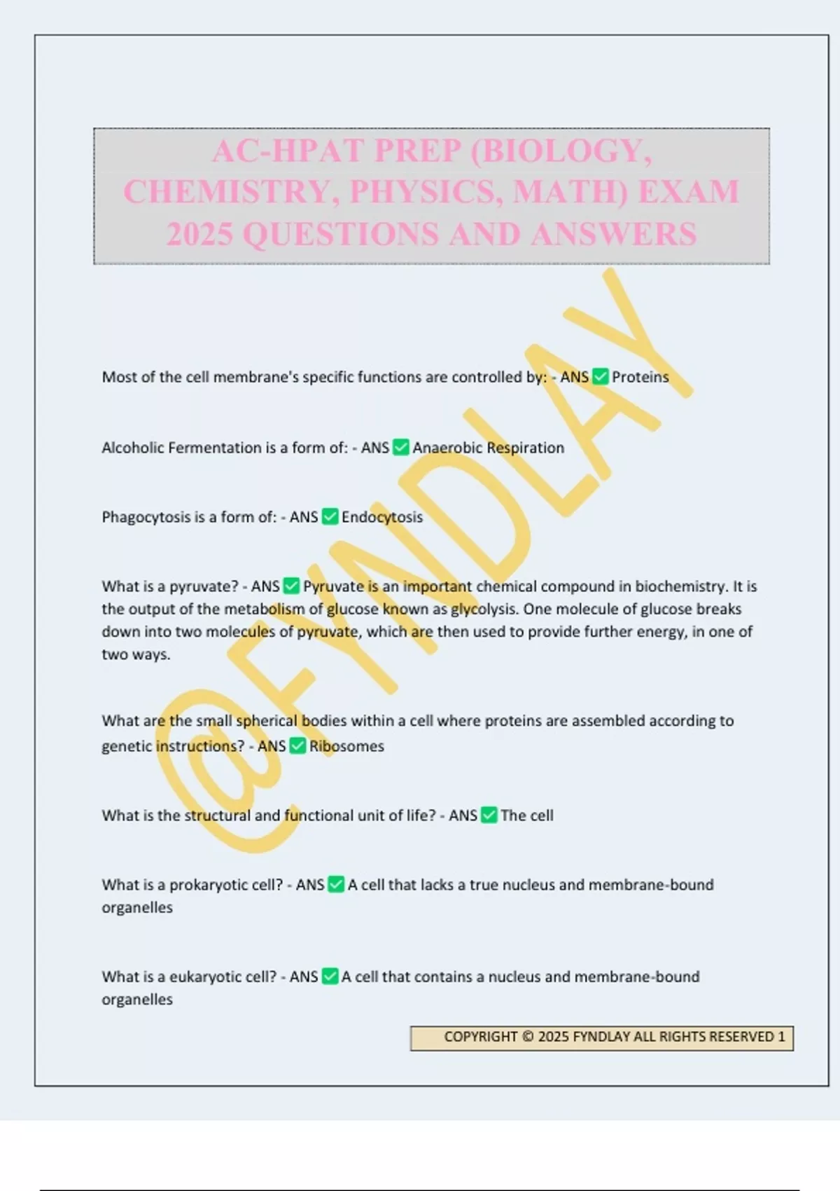 AC-HPAT PREP (BIOLOGY, CHEMISTRY, PHYSICS, MATH) EXAM 2025 QUESTIONS ...