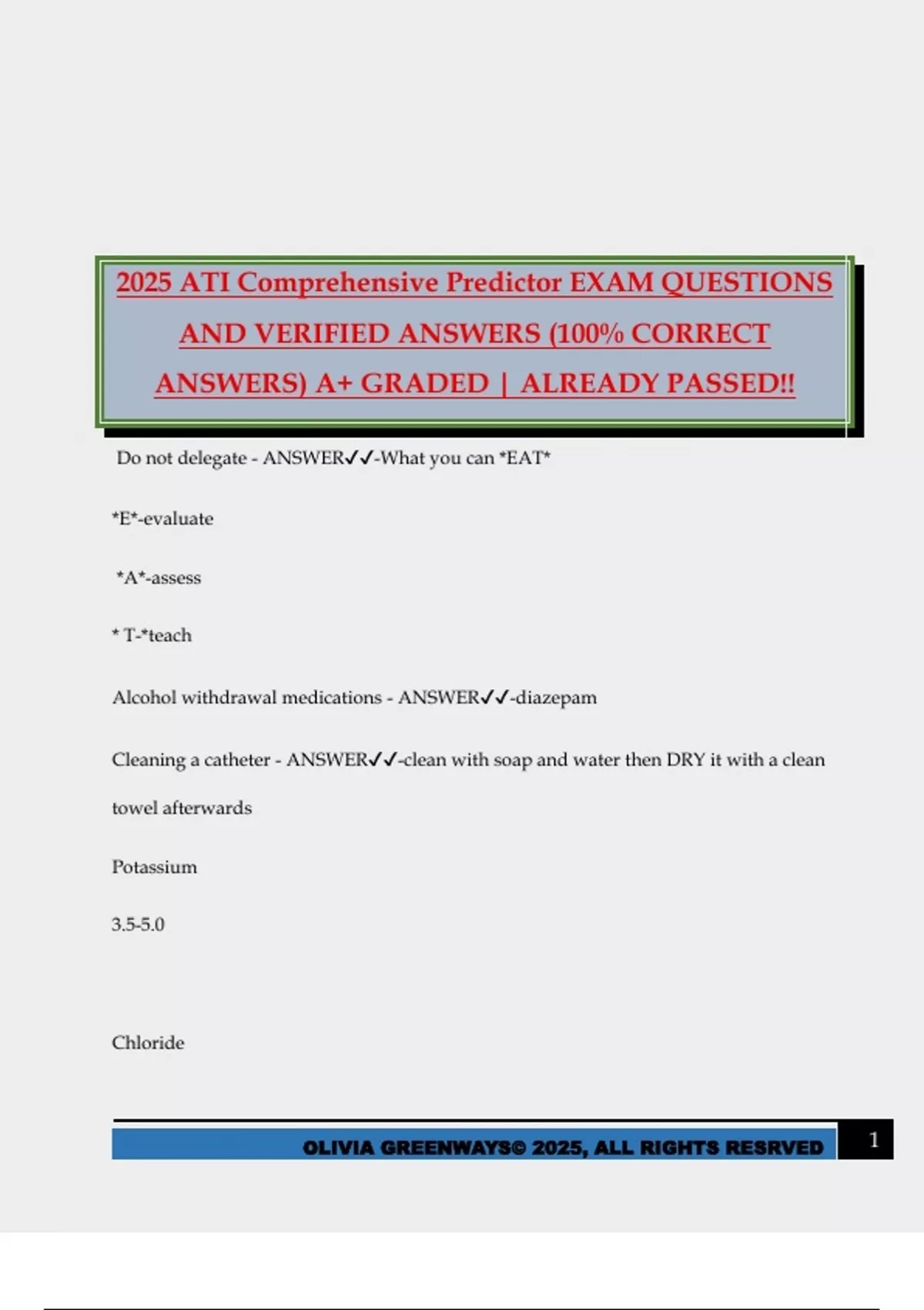 2025 ATI Comprehensive Predictor EXAM QUESTIONS AND VERIFIED ANSWERS ...