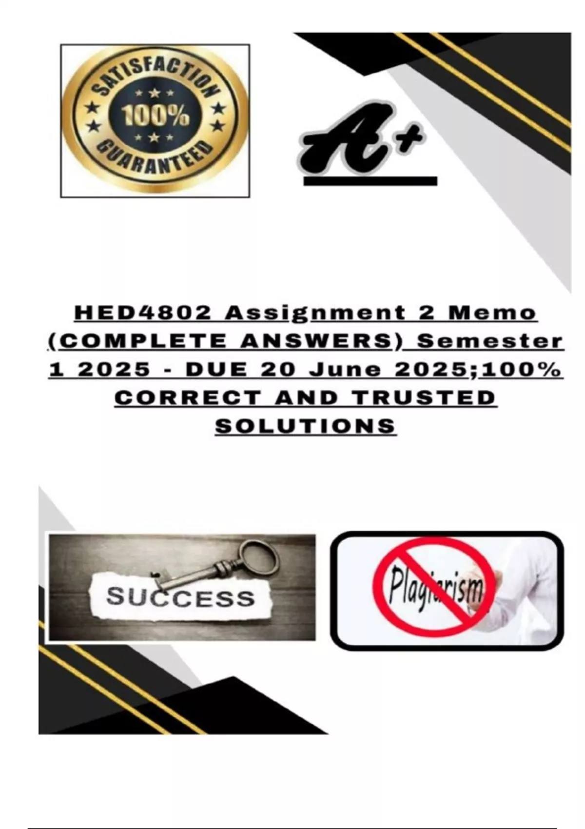 HED4802 Assignment 2 Memo (COMPLETE ANSWERS) Semester 1 2025 - DUE 20 June 2025;100% CORRECT AND ...