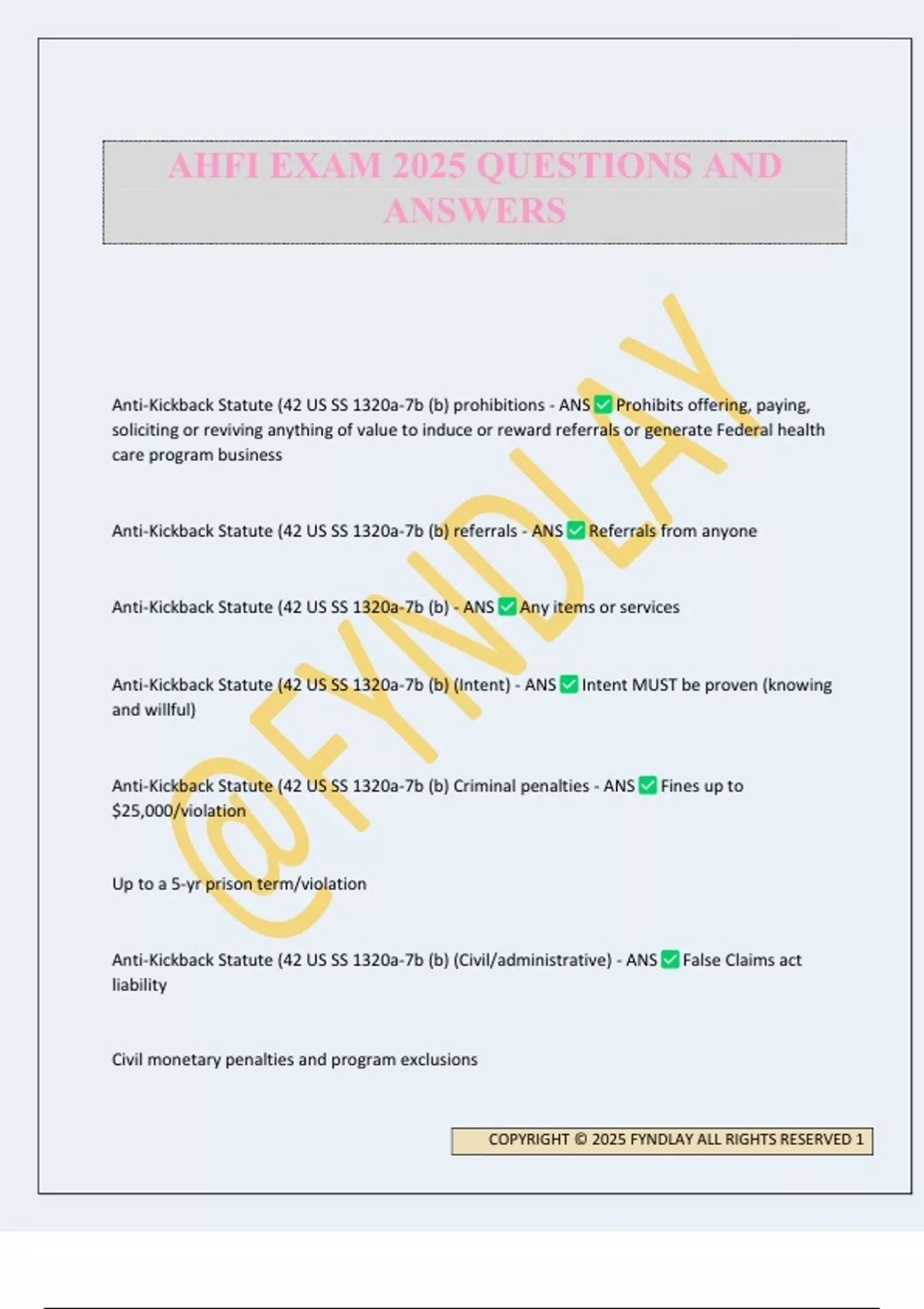 AHFI EXAM 2025 QUESTIONS AND ANSWERS - Ahfi - Stuvia US