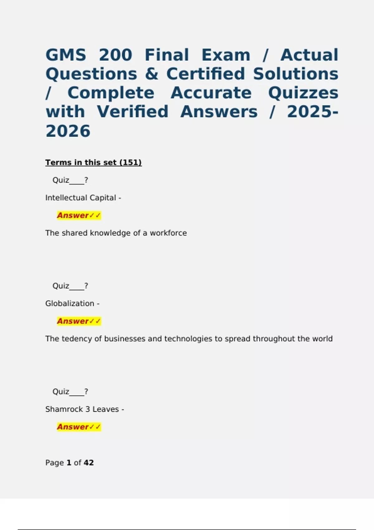 GMS 200 Final Exam / Actual Questions & Certified Solutions / Complete Accurate Quizzes with ...