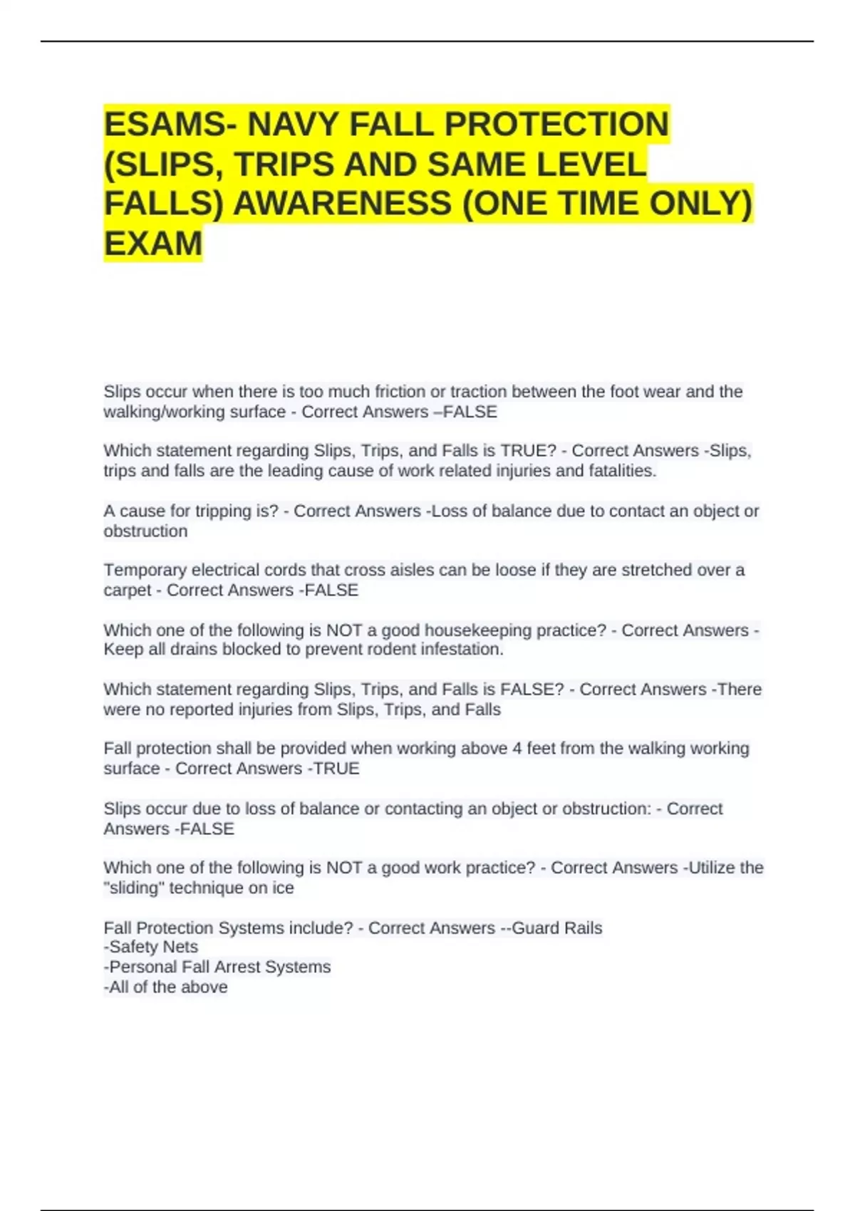 ESAMS- NAVY FALL PROTECTION (SLIPS, TRIPS AND SAME LEVEL FALLS ...