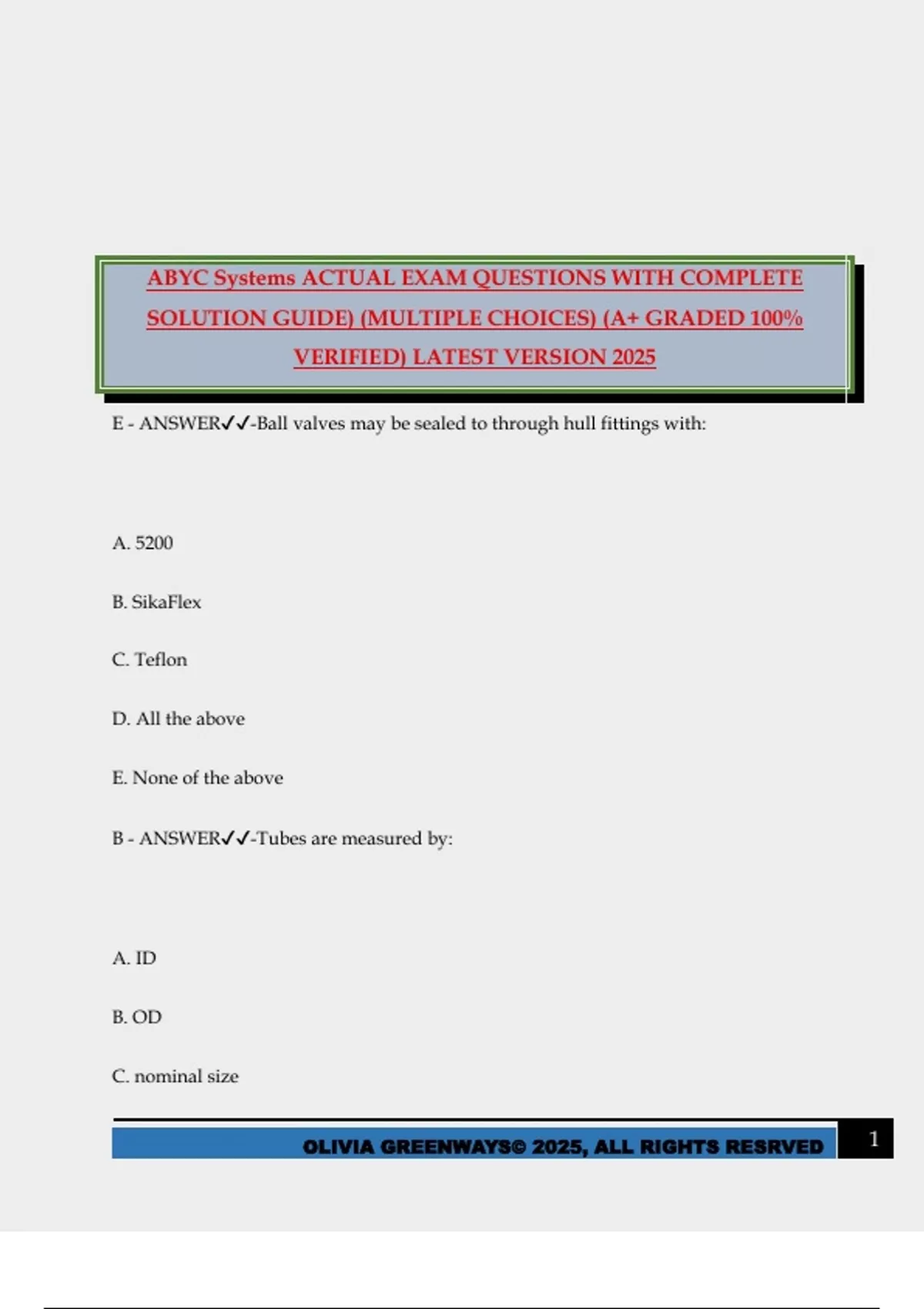 ABYC Systems ACTUAL EXAM QUESTIONS WITH COMPLETE SOLUTION GUIDE ...
