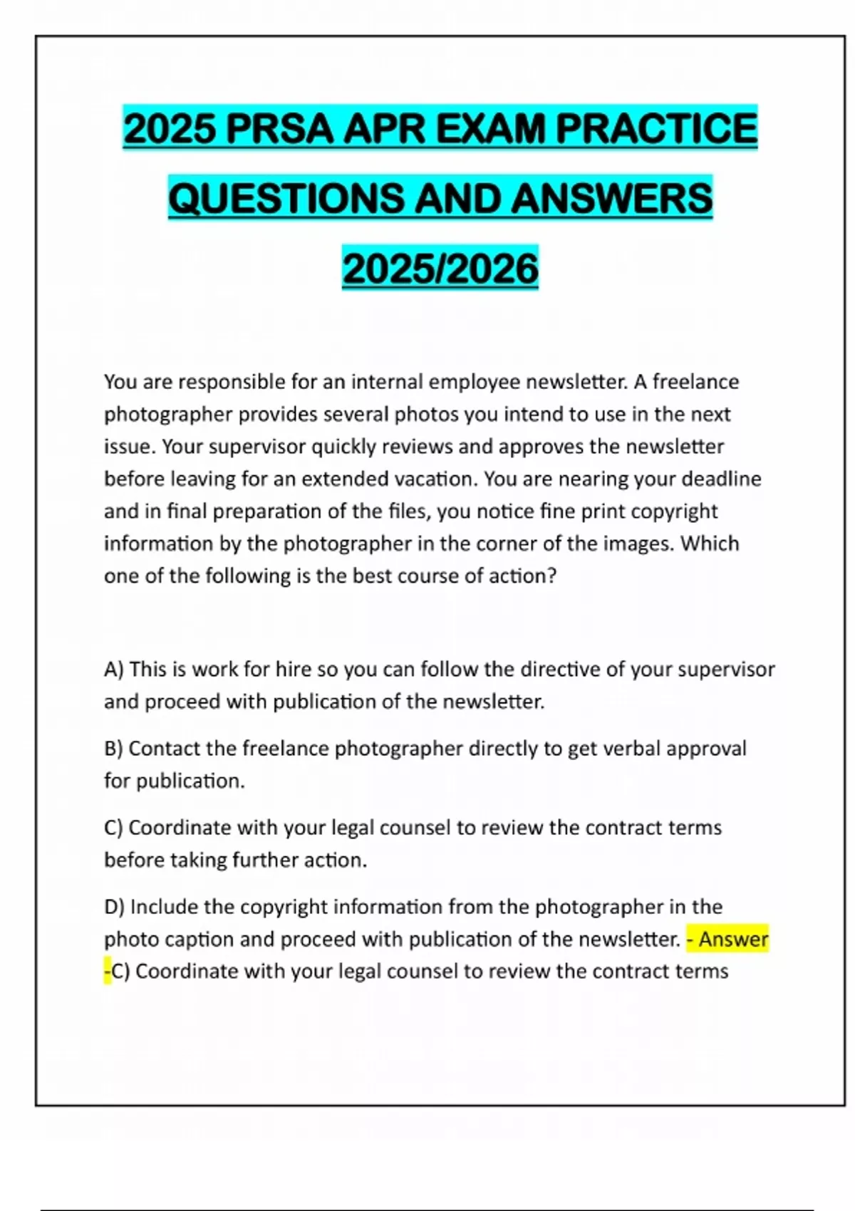 2025 PRSA APR EXAM PRACTICE QUESTIONS AND ANSWERS 2025/2026 - 2025 PRSA ...