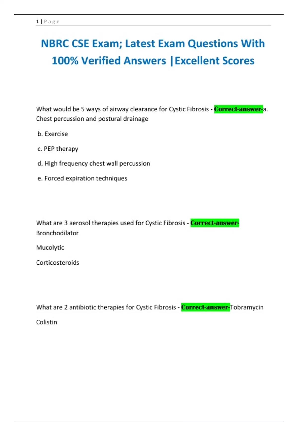 NBRC CSE Exam; Latest Exam Questions With 100% Verified Answers ...