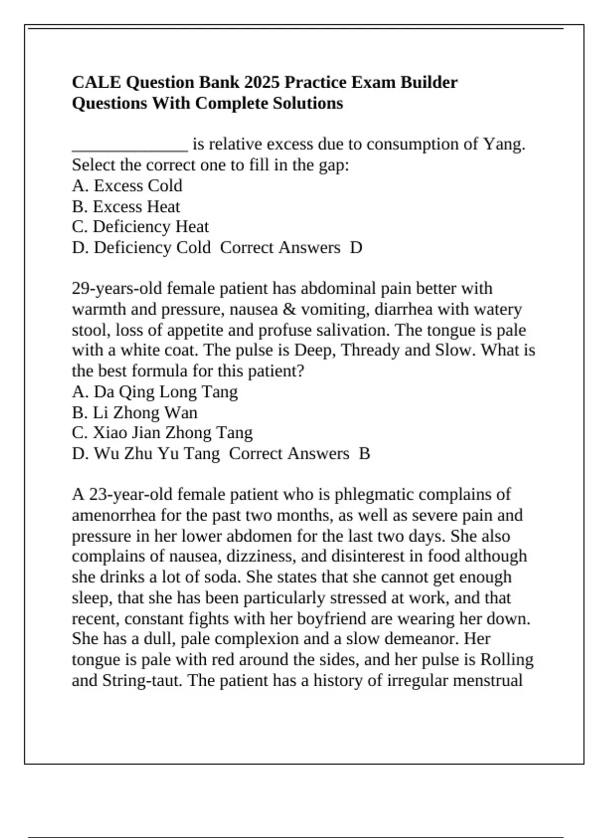 CALE Question Bank 2025 Practice Exam Builder Questions With Complete ...
