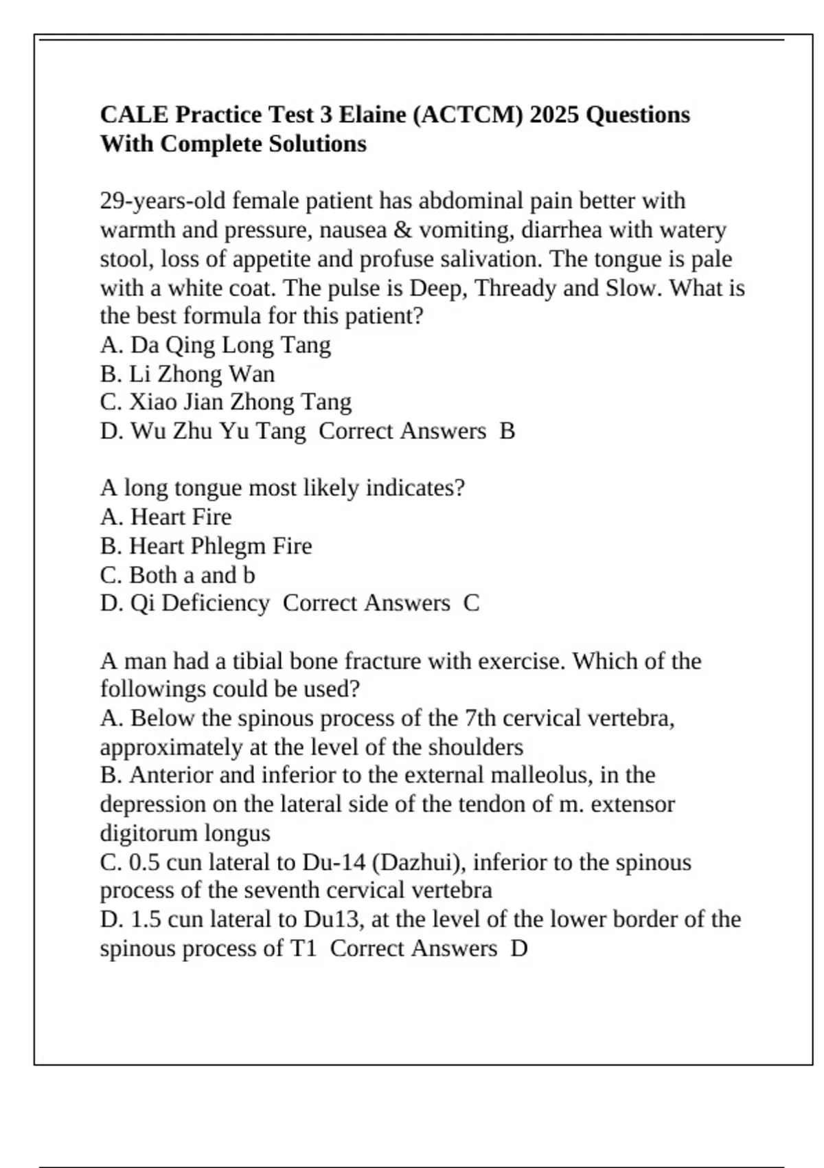 CALE Practice Test 3 Elaine (ACTCM) 2025 Questions With Complete ...
