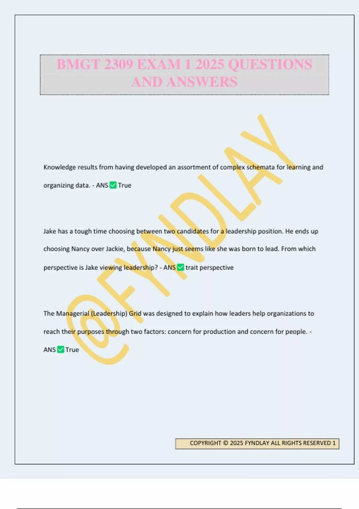 BMGT 2309 EXAM 1 2025 QUESTIONS AND ANSWERS - BMGT - Stuvia US