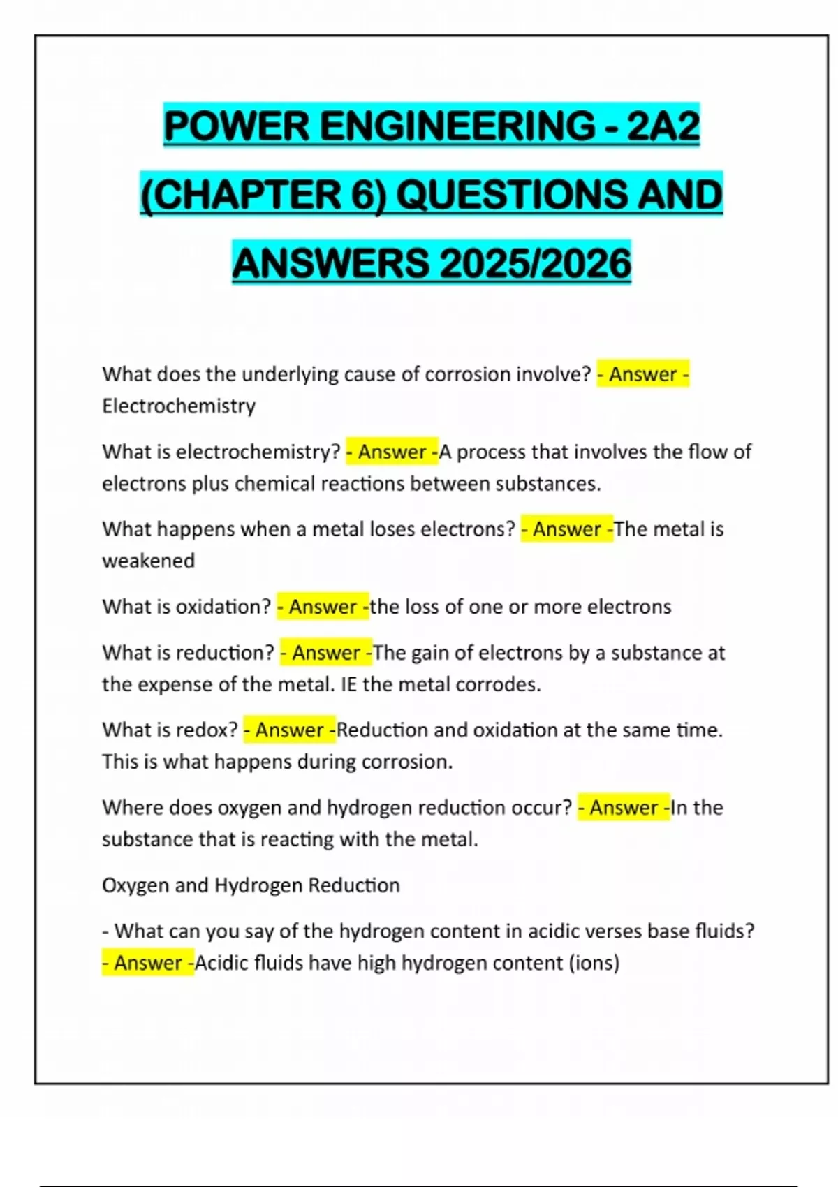 POWER ENGINEERING - 2A2 (CHAPTER 6) QUESTIONS AND ANSWERS 2025/2026 ...