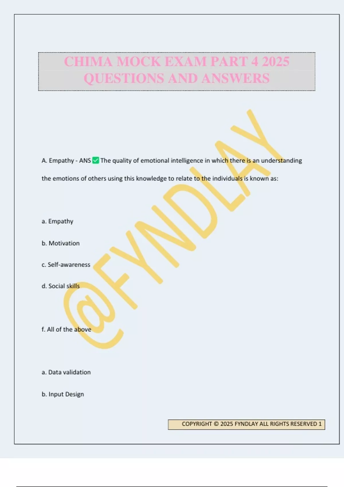 CHIMA MOCK EXAM PART 4 2025 QUESTIONS AND ANSWERS - CHIMA - Stuvia US