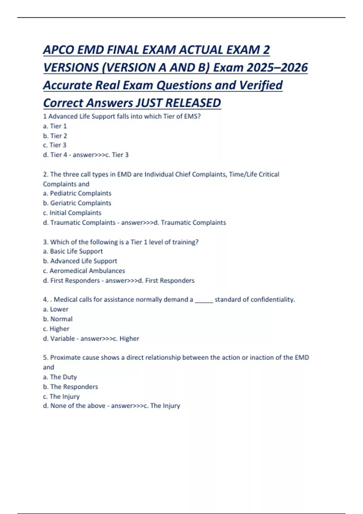 APCO EMD Final Exam (Versions A and B) – 2025–2026 –Emergency Medical ...