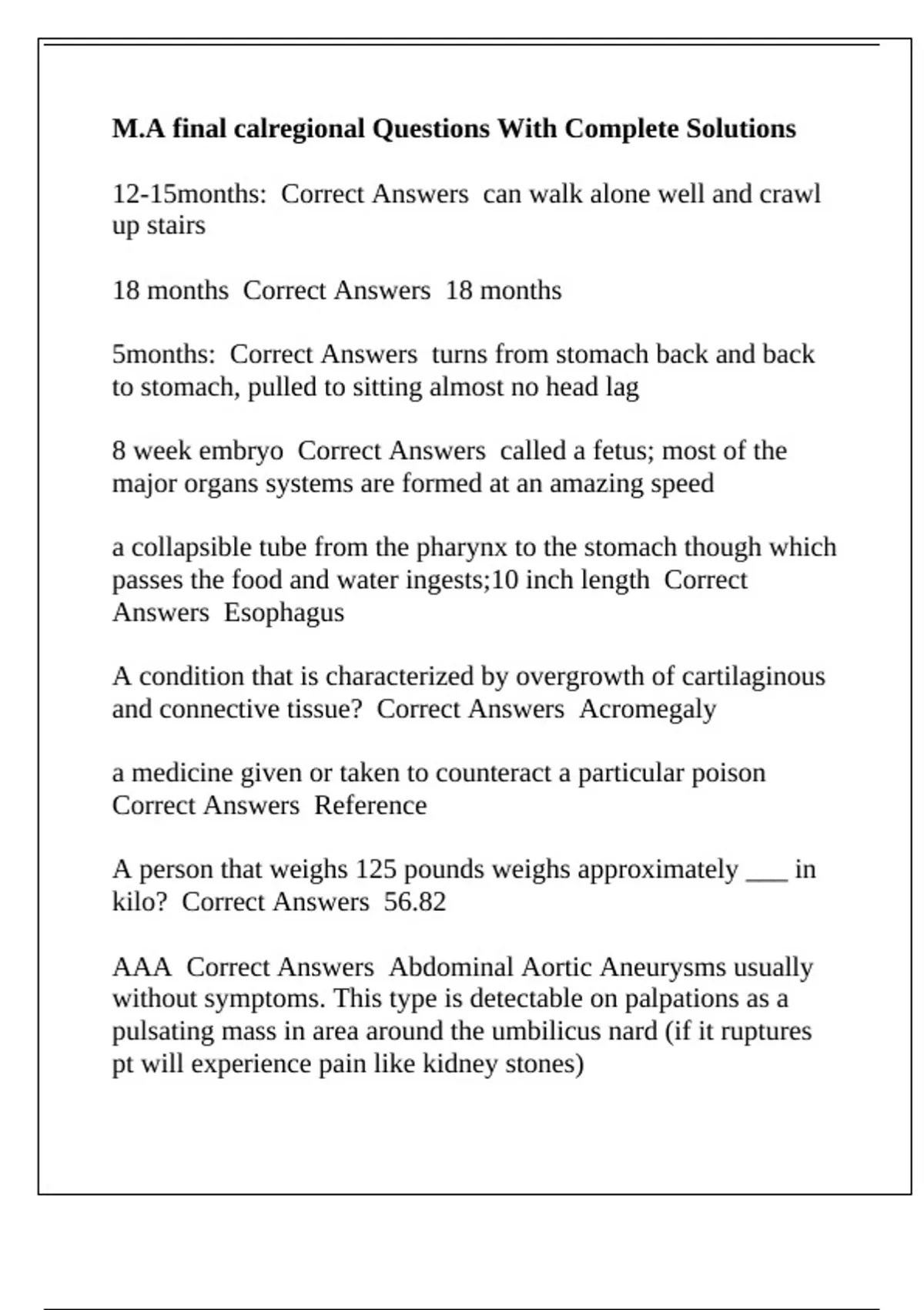 M.A final calregional Questions With Complete Solutions - Cal regional ...