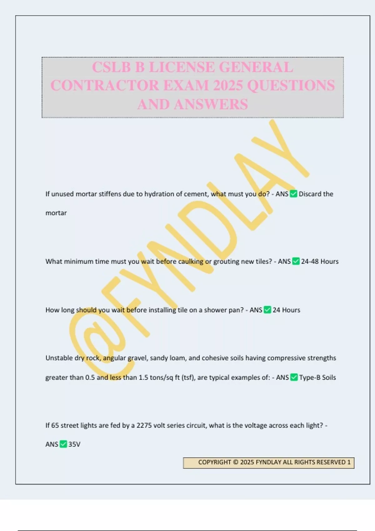 CSLB B LICENSE GENERAL CONTRACTOR EXAM 2025 QUESTIONS AND ANSWERS - Cslb b license - Stuvia US