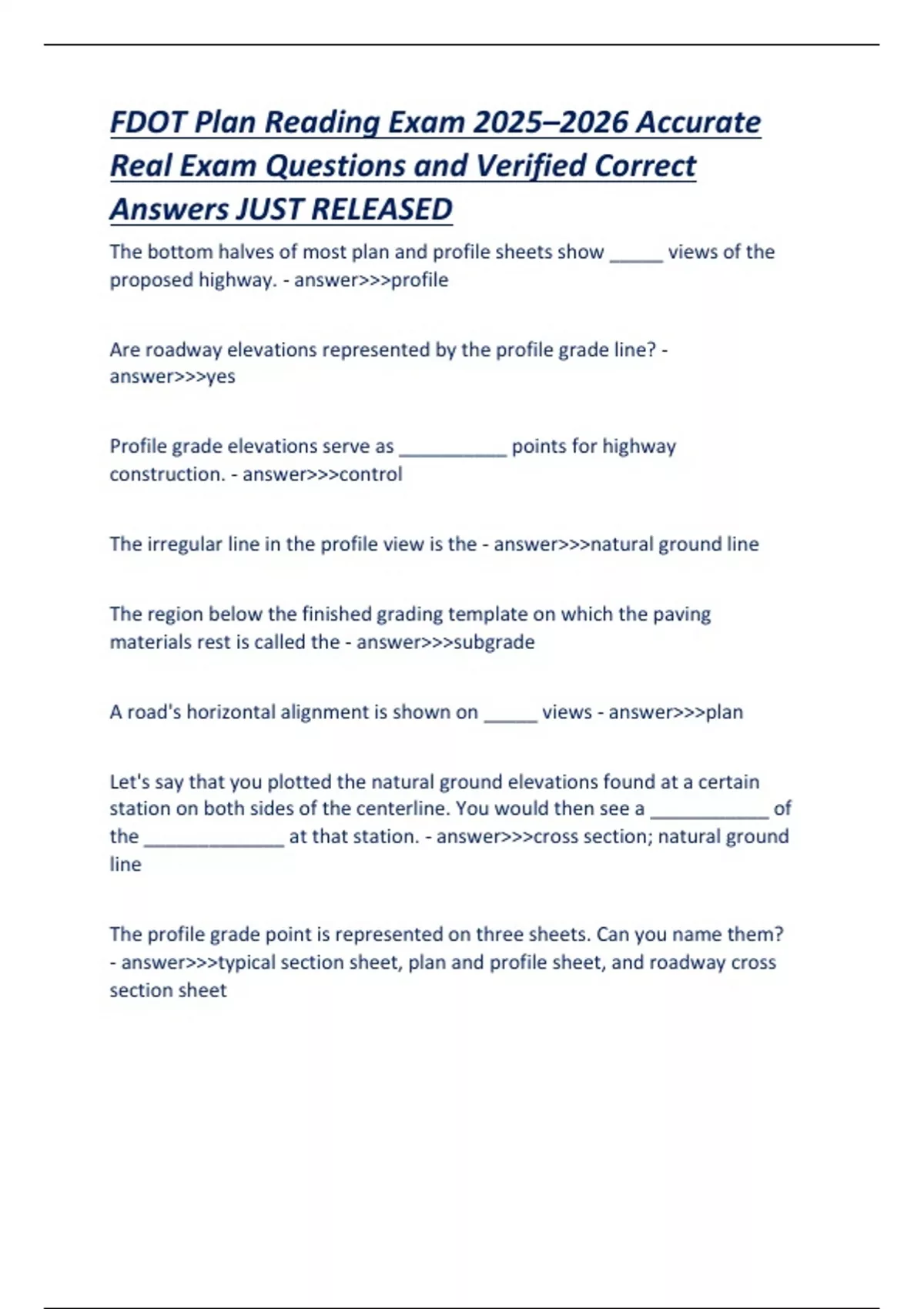 FDOT Plan Reading Exam 2025–2026 Florida Highway Design and Surveying ...