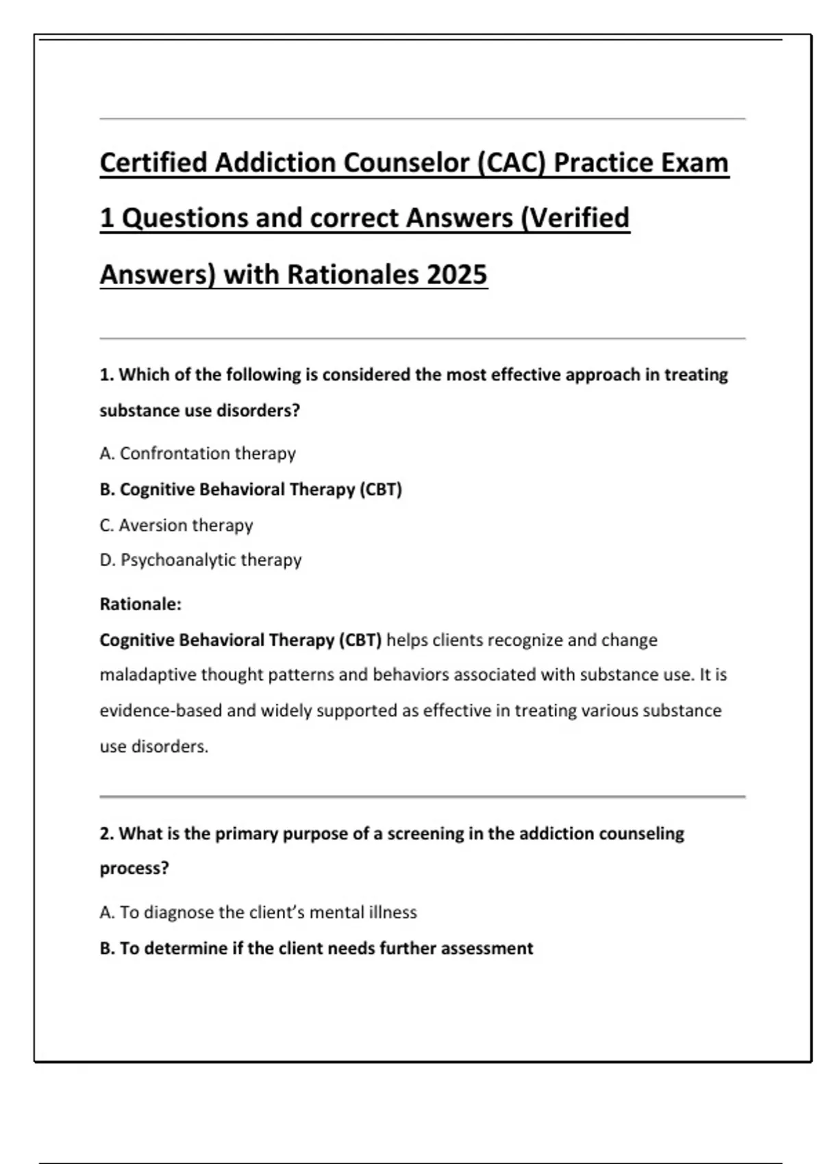 Certified Addiction Counselor (CAC) Practice Exam 1 Questions and ...