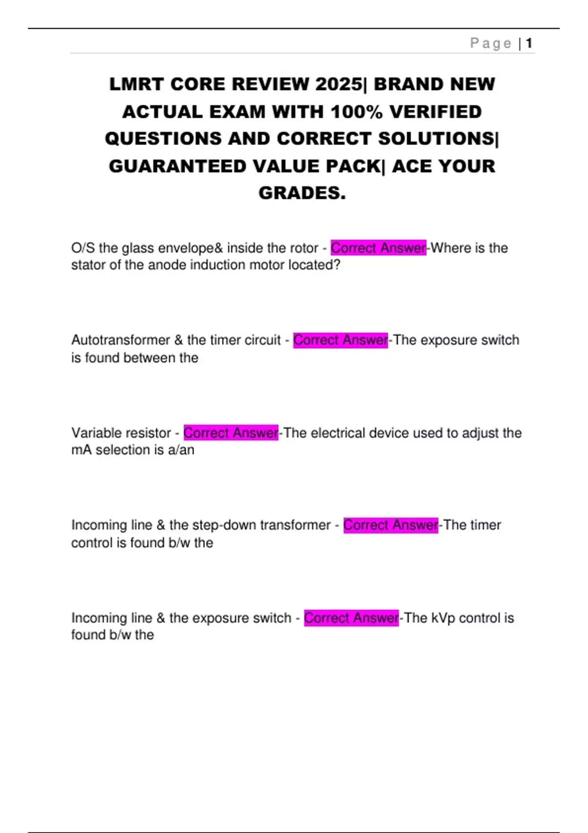 LMRT CORE REVIEW 2025| BRAND NEW ACTUAL EXAM WITH 100% VERIFIED ...