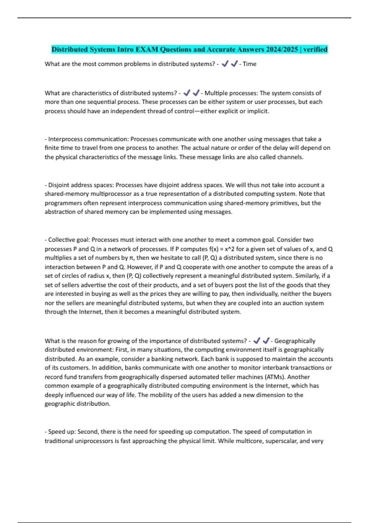 Introduction to Distributed Systems EXAM 2025. | Exam Revision Questions And Correct Answers ...